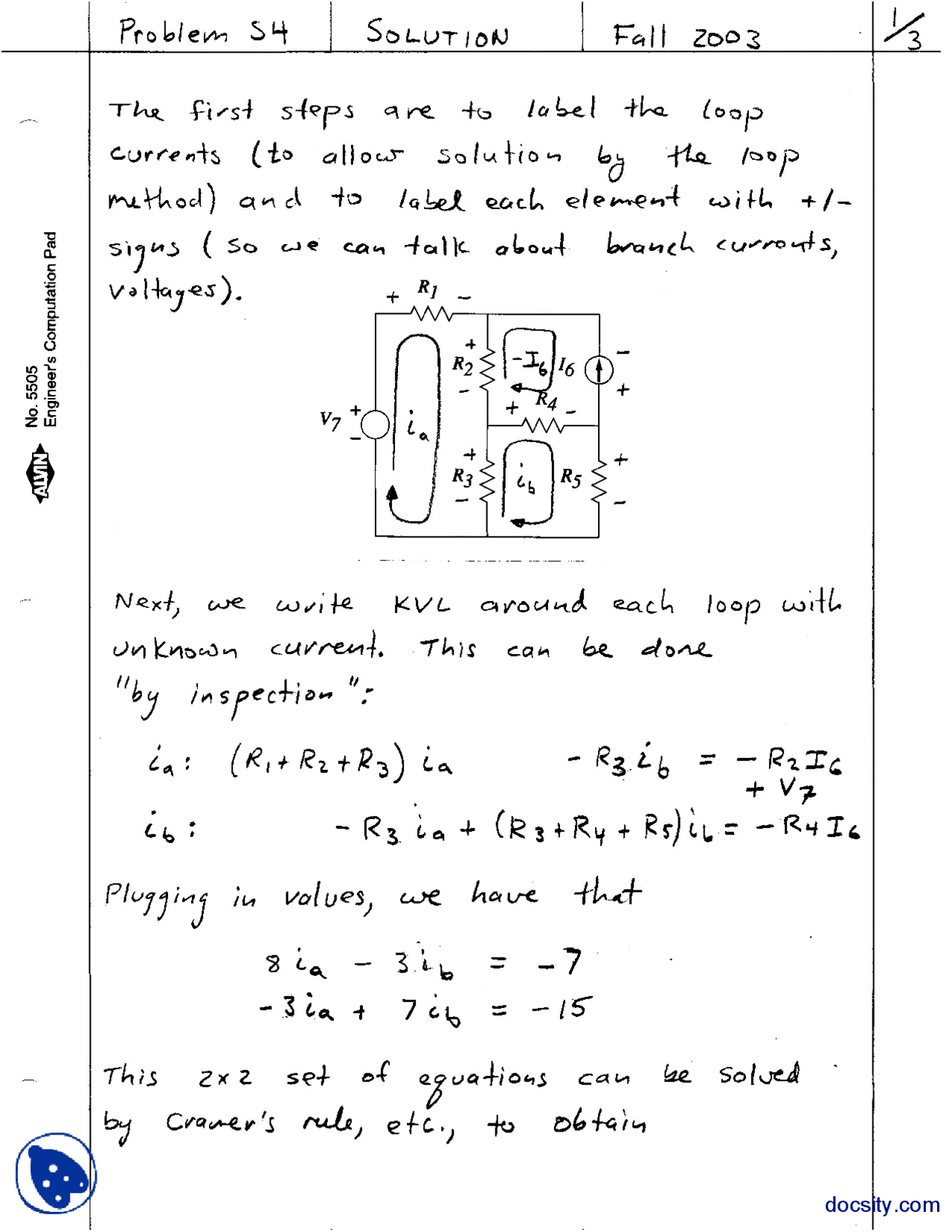 Loop Currents Signal And System Theory Assignment Solution Exercises