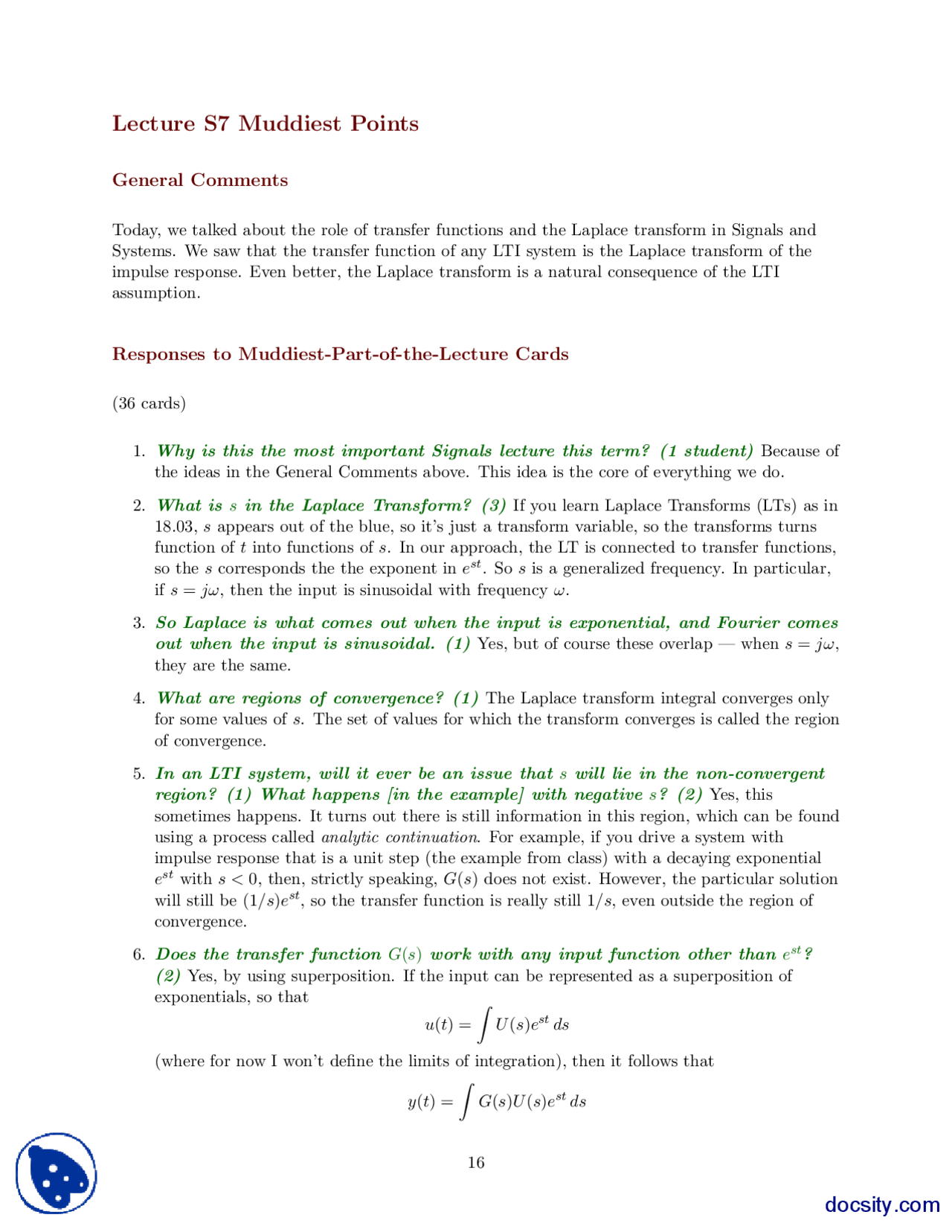 Muddiest Points Part 24 Signal And Systems Lecture Handout Docsity