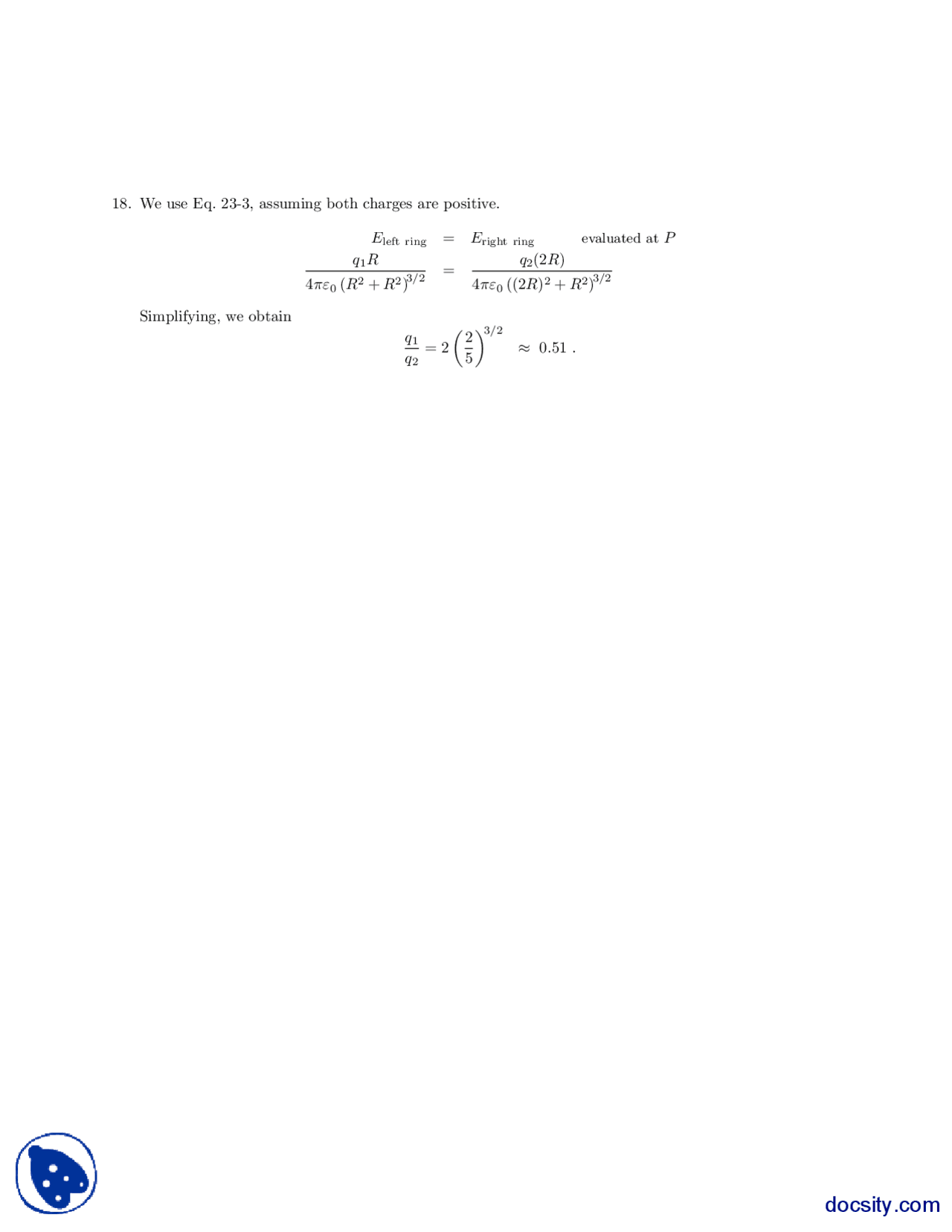 Problem 18 on the Electric Fields with Solution | Exercises Electrical Engineering | Docsity