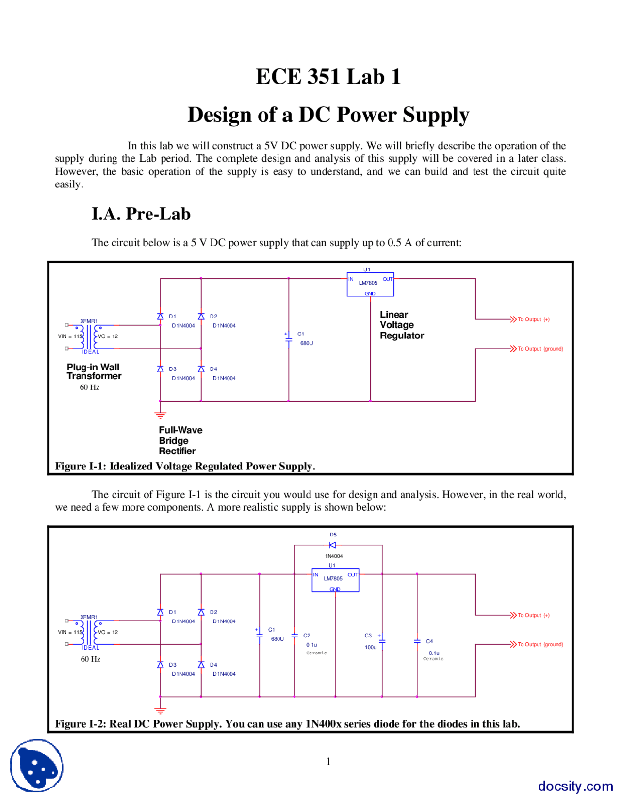 Dc Power Supply Digital Logic Design And Electronics Lab Handout Docsity