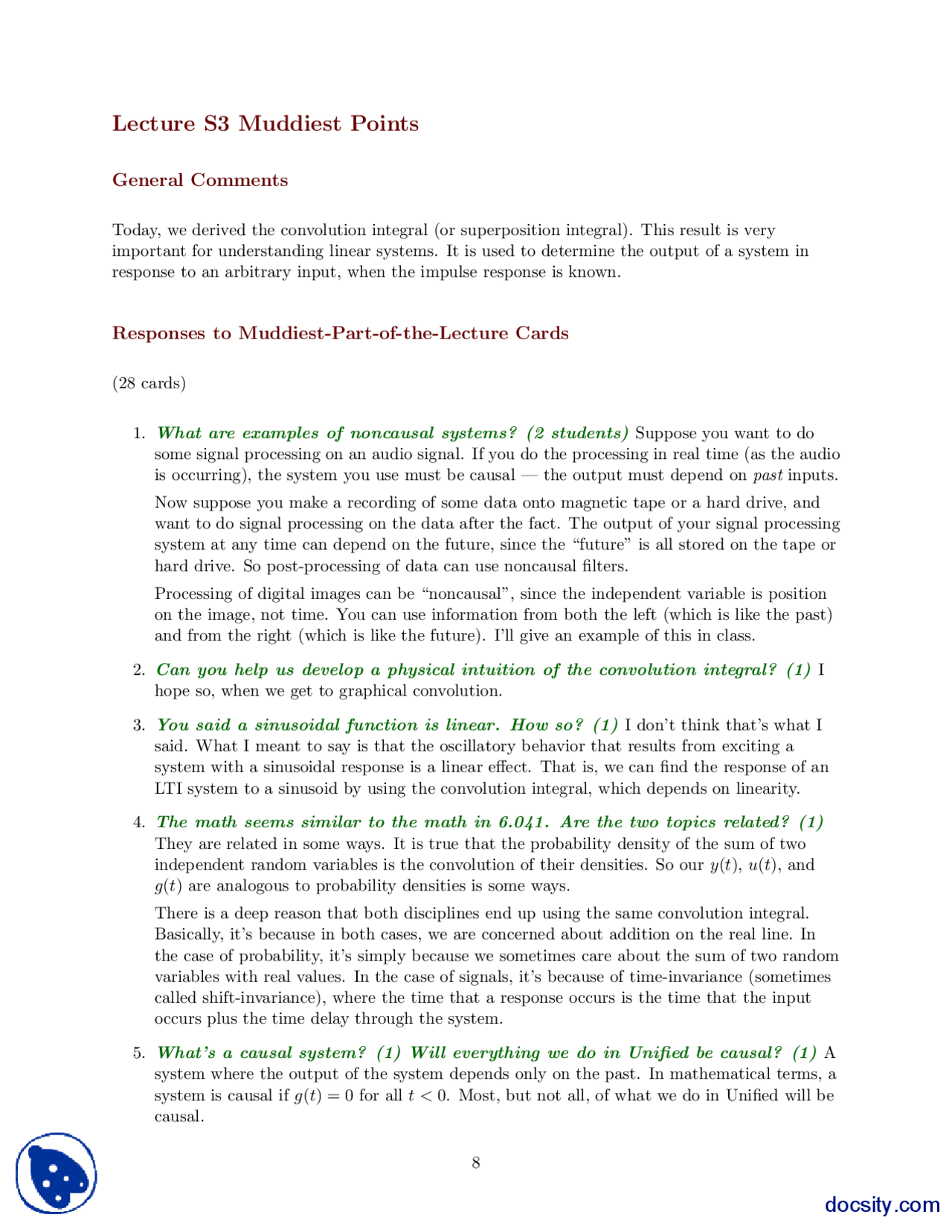 Muddiest Points Part 19 Signal And Systems Lecture Handout Docsity