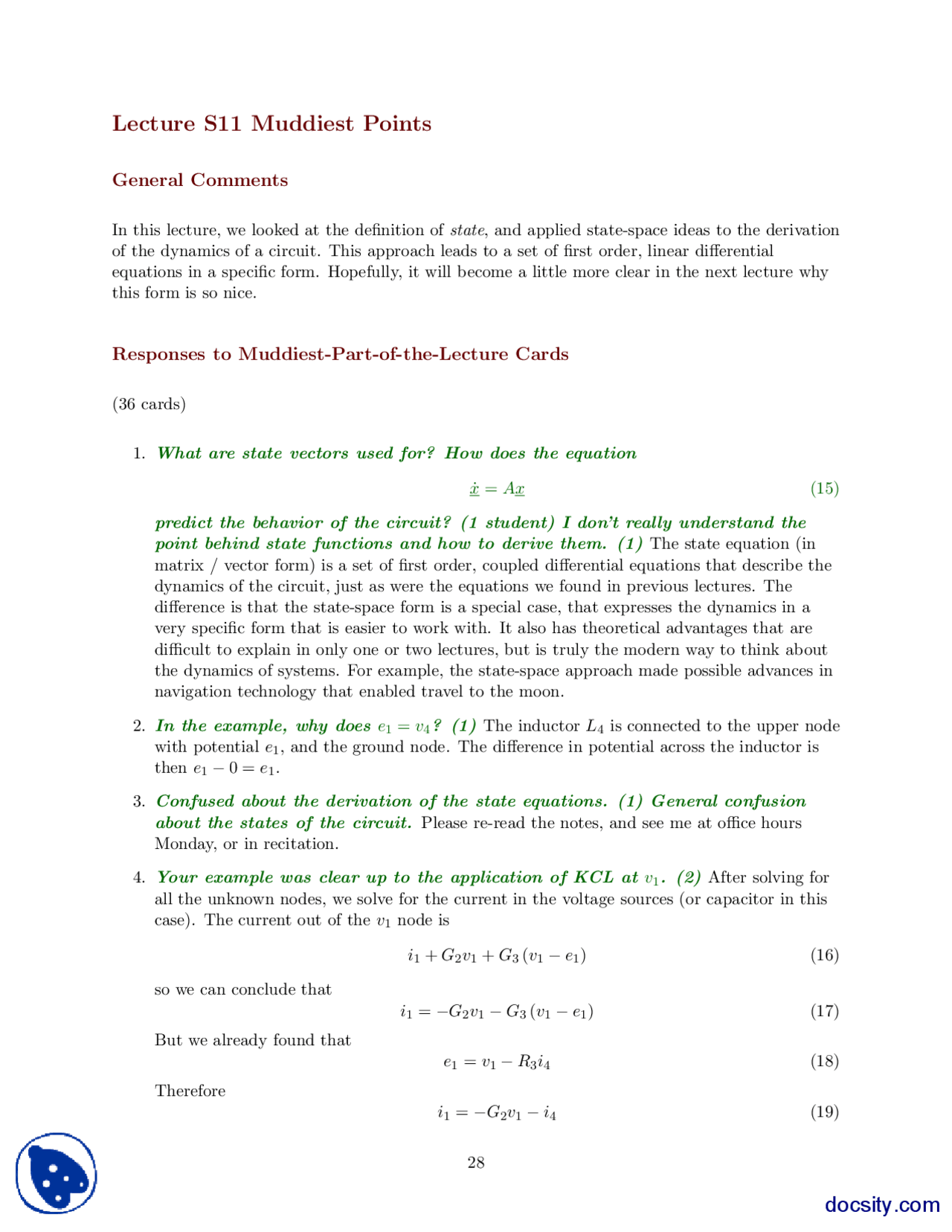 Muddiest Points Part 11 Signal And Systems Lecture Handout Docsity