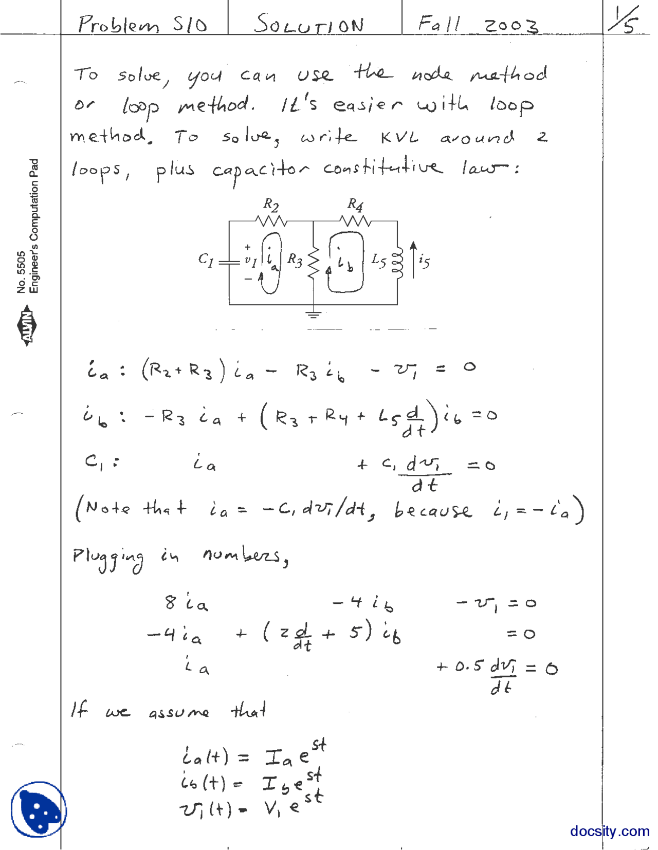Loop Method I Signal And System Theory Assignment Solution Docsity