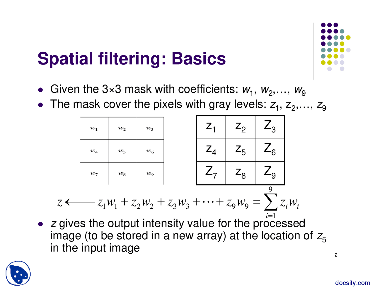 Spatial Filtering Basics Digital Image Processing Lecture Slides Docsity