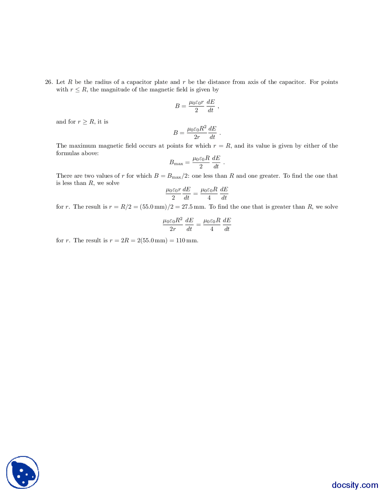 Capacitor Field And Distance Electricity Solved Problem Docsity
