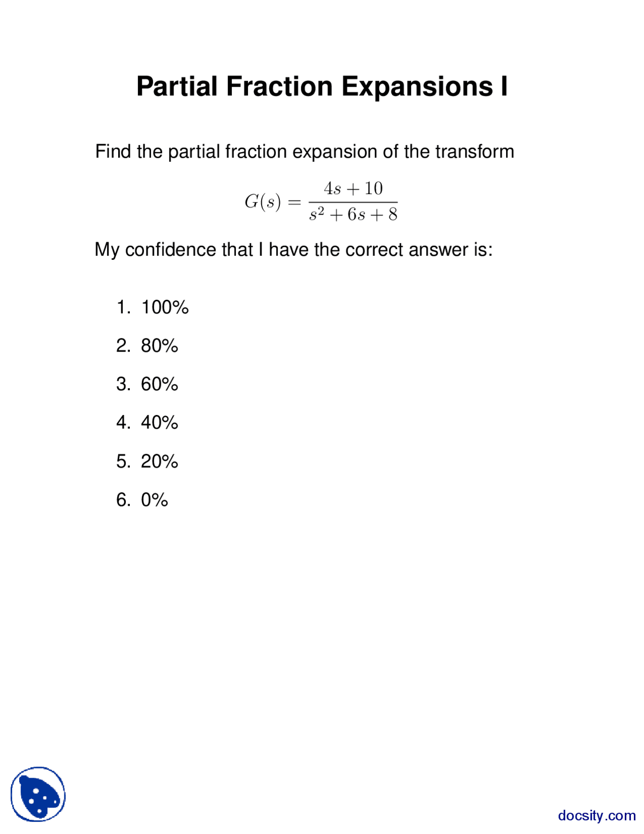 Partial Fraction Expansions Signal And System Theory Lecture Handout