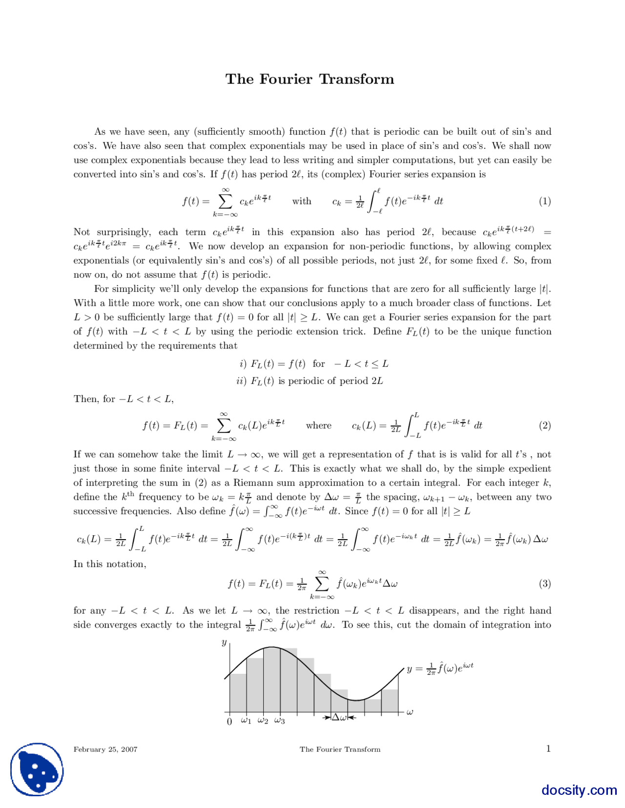 The Fourier Transform Signal Processing And Analysis Handout Docsity