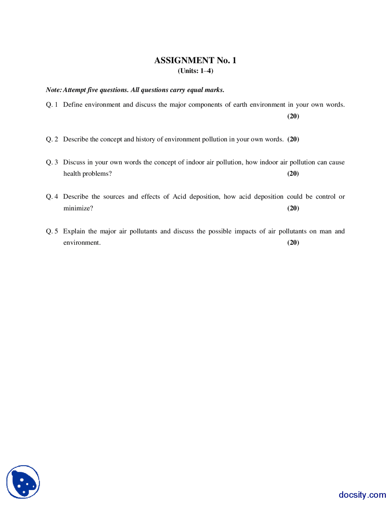 Environment Environmental Polution Assignment Docsity
