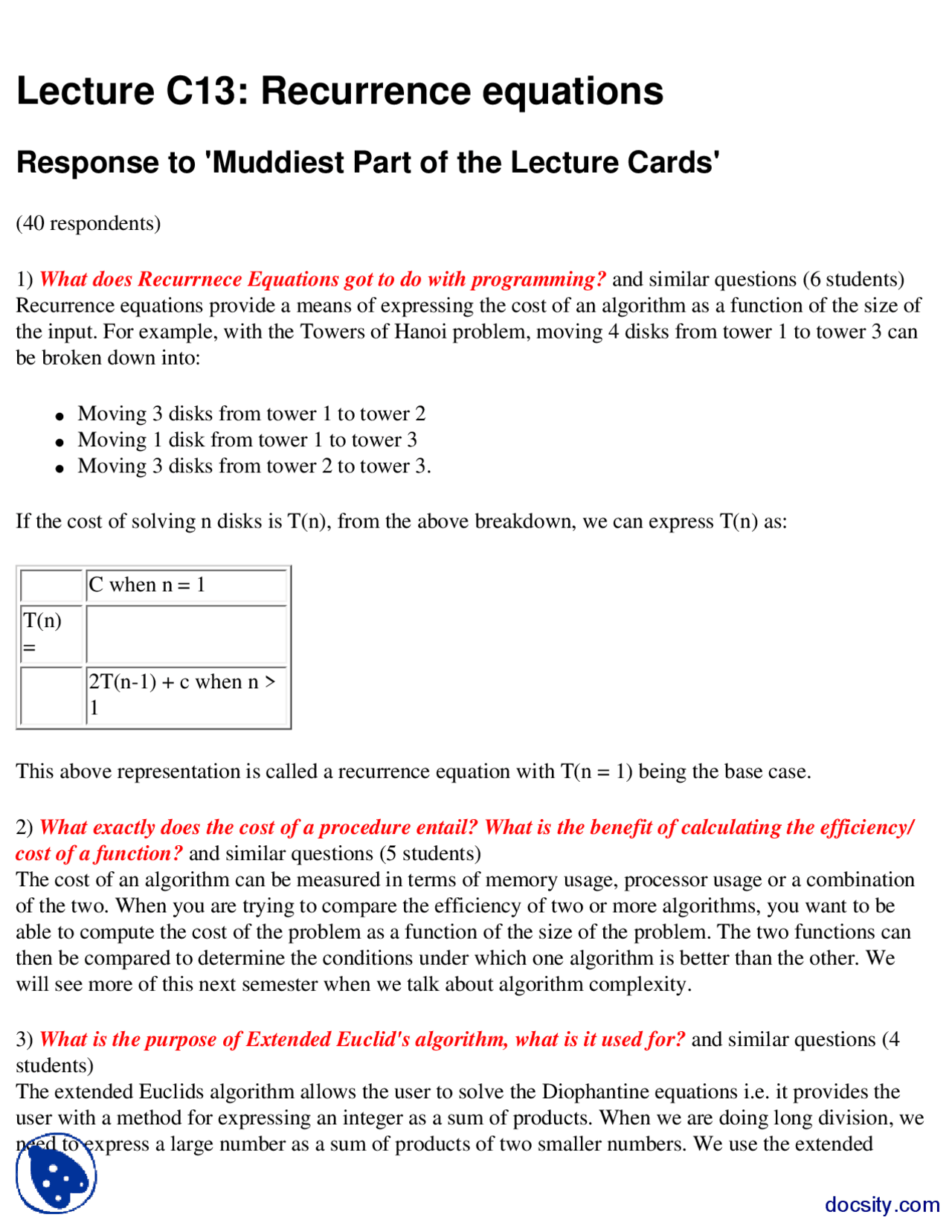 Recurrence Equations Aeronautical Engineering And Computer Programming Lecture Slides Slides