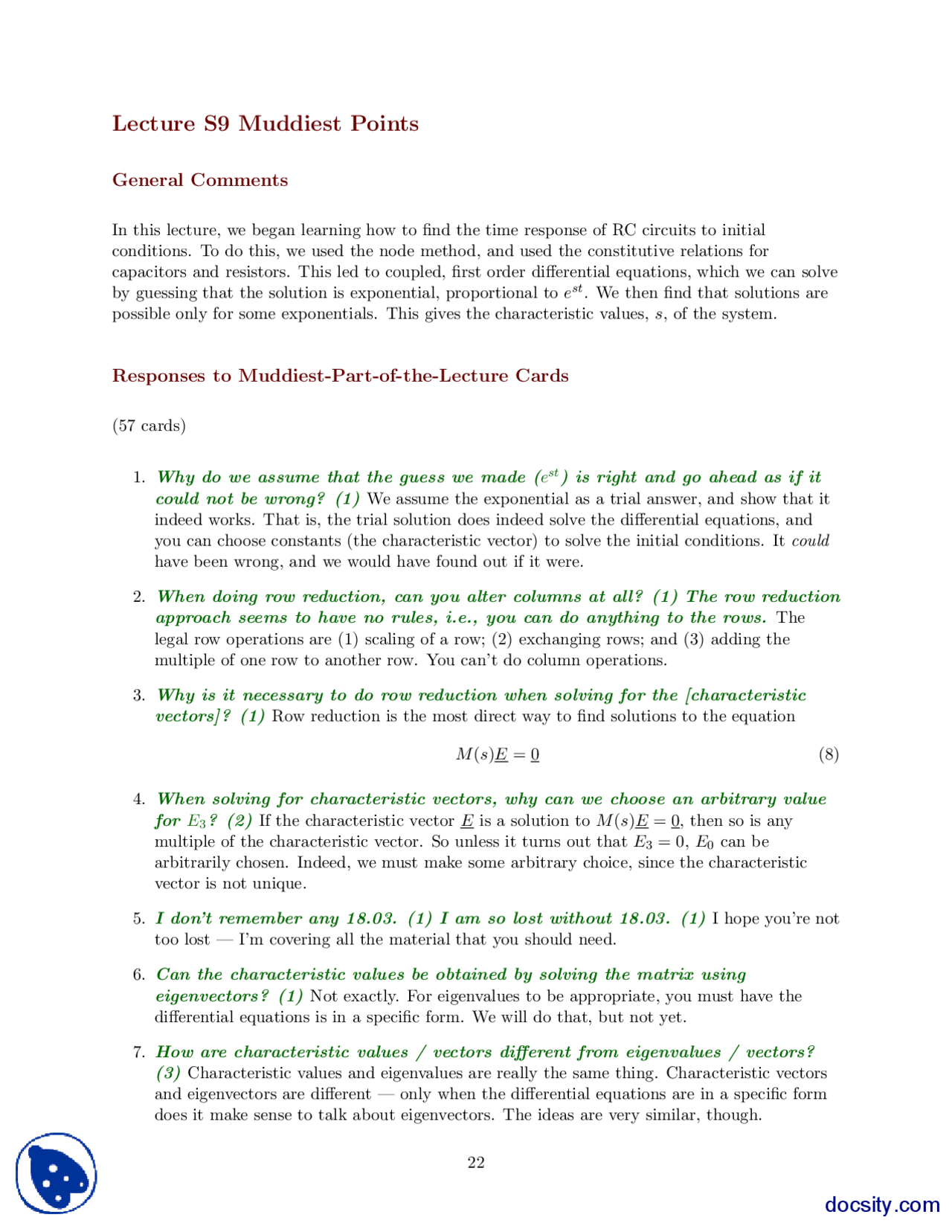 Muddiest Points Part 9 Signal And Systems Lecture Handout Docsity