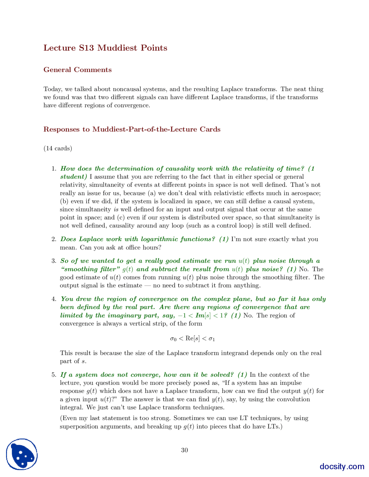Muddiest Points Part 30 Signal And Systems Lecture Handout Docsity