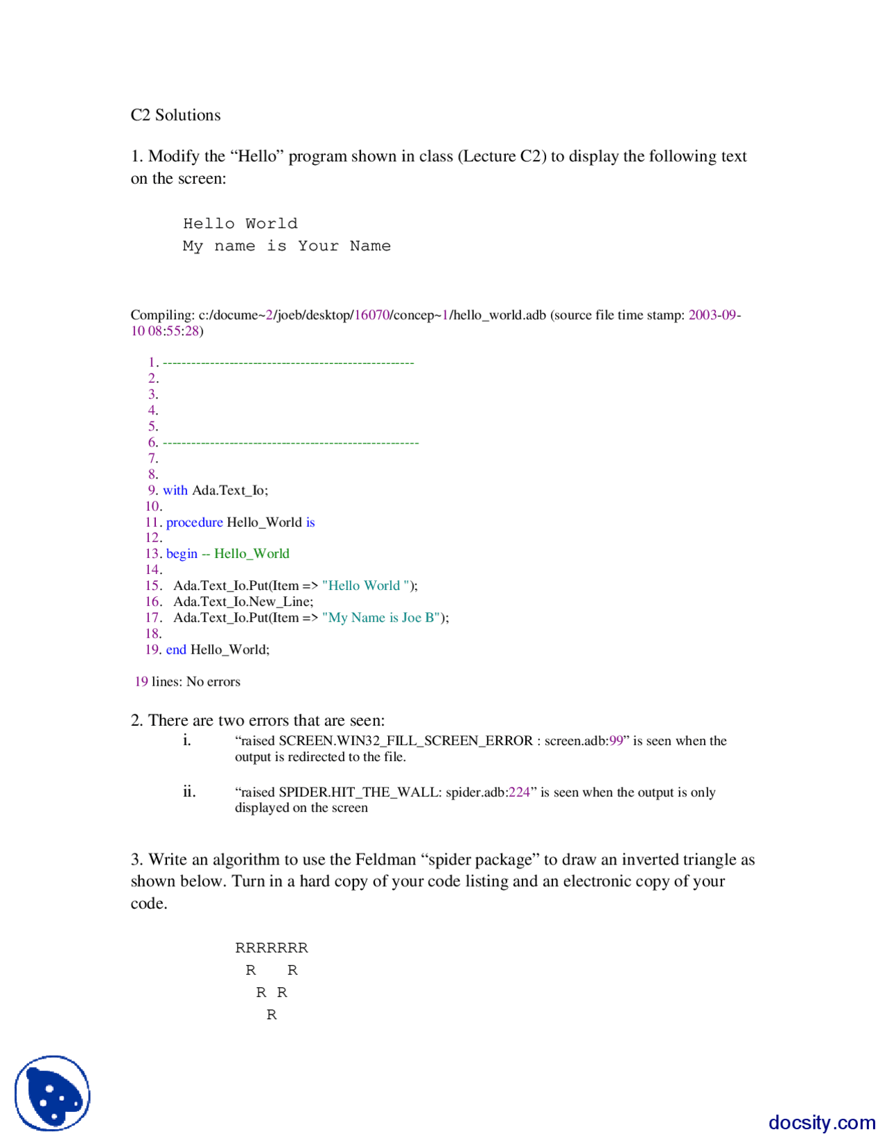 Inverted Triangle And Hello Program-Computer Programming-Assignment Solution - Docsity