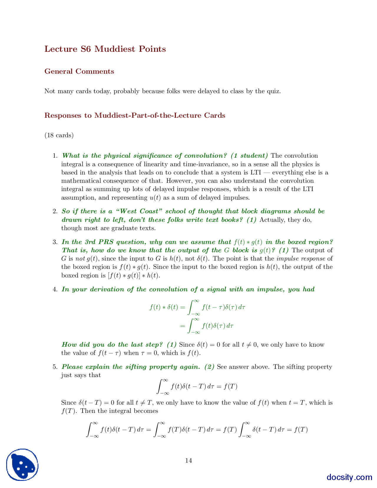Muddiest Points Part 23 Signal And Systems Lecture Handout Docsity