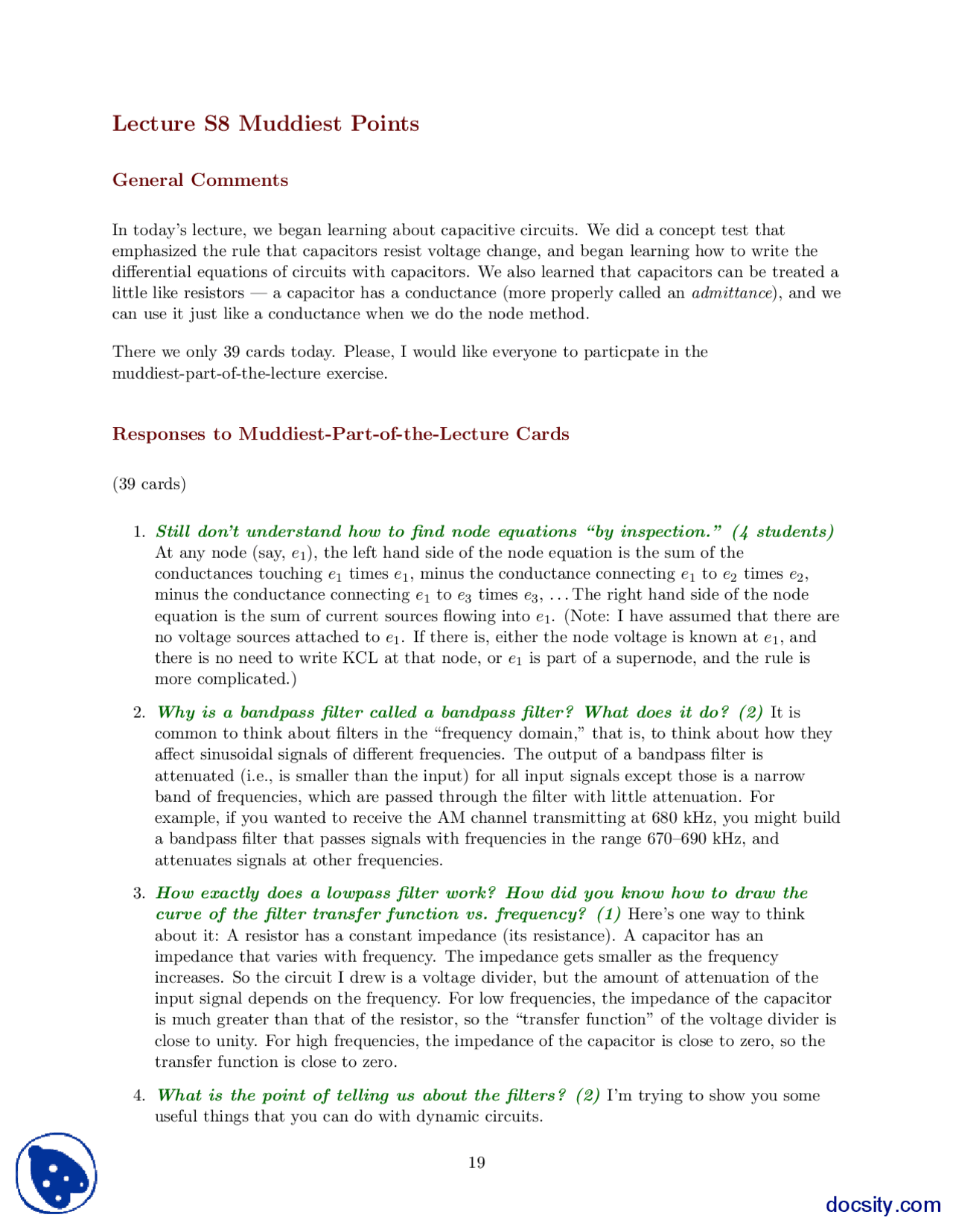 Muddiest Points Part 8 Signal And Systems Lecture Handout Docsity