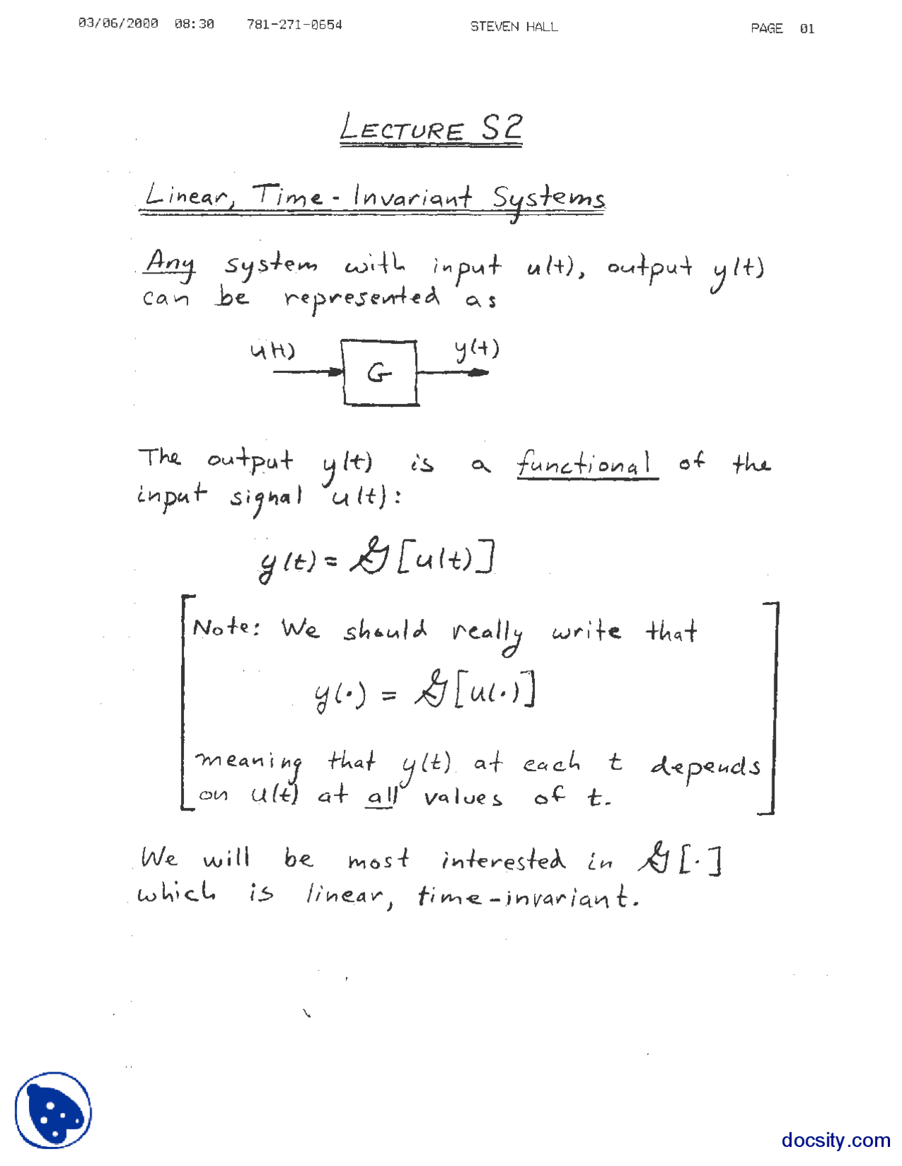 Lti Systems I Signal And System Theory Lecture Handout Docsity