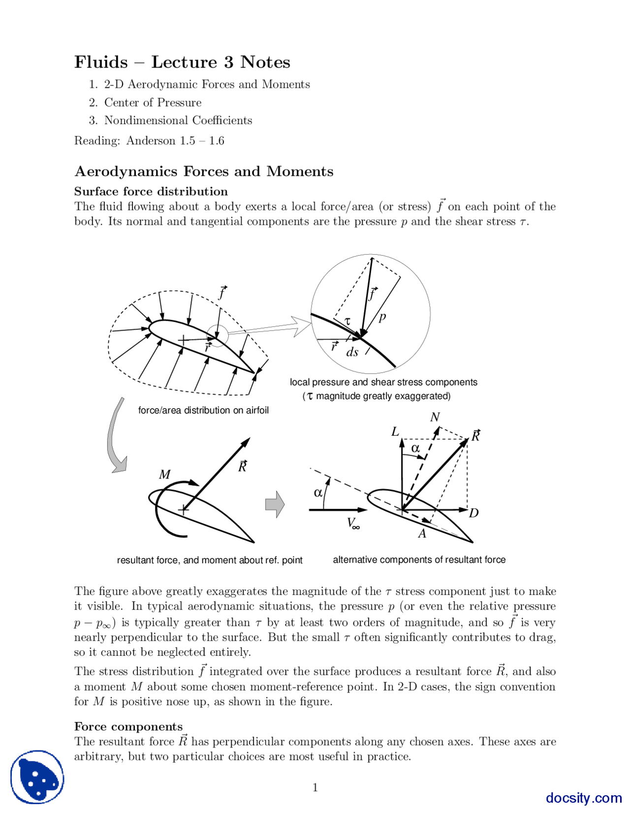 Aerodynamics Forces and Moments-Fluid Mechanics-Lecture Notes - Docsity