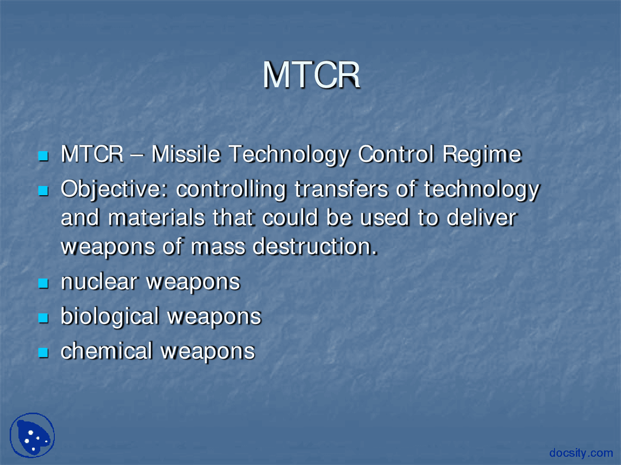 Missile Technology Control Regime-Ballistic Missile-Presentation - Docsity