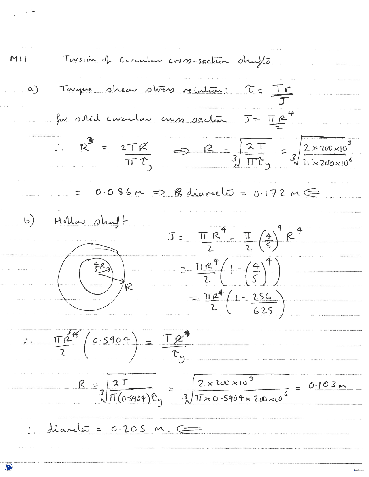 Transmission Of Torque Part 1 Unified Engineering Assignment Solution