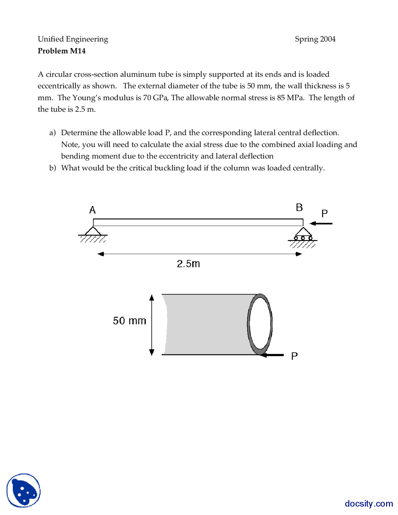 Lateral Central Deflection and Load-Basic Unified Engineering-Assignment - Docsity