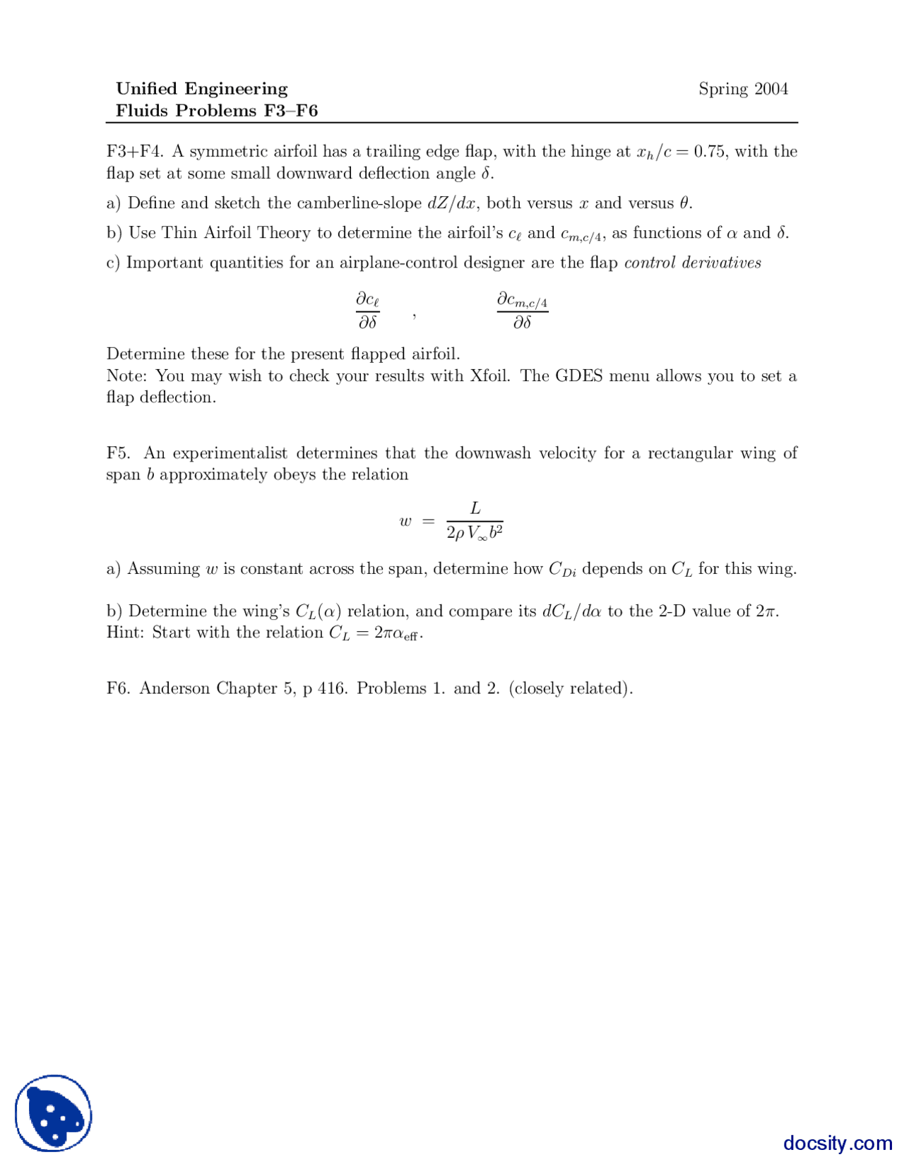 Fluids Problems Part 2 Advanced Unified Engineering Assignment Docsity