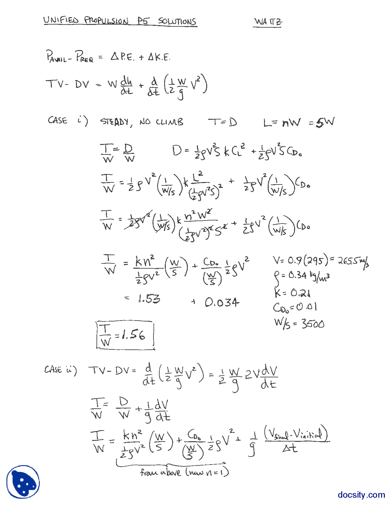 Unified Propulsion Problems Part 9 Thermodynamic Propulsion Assignment