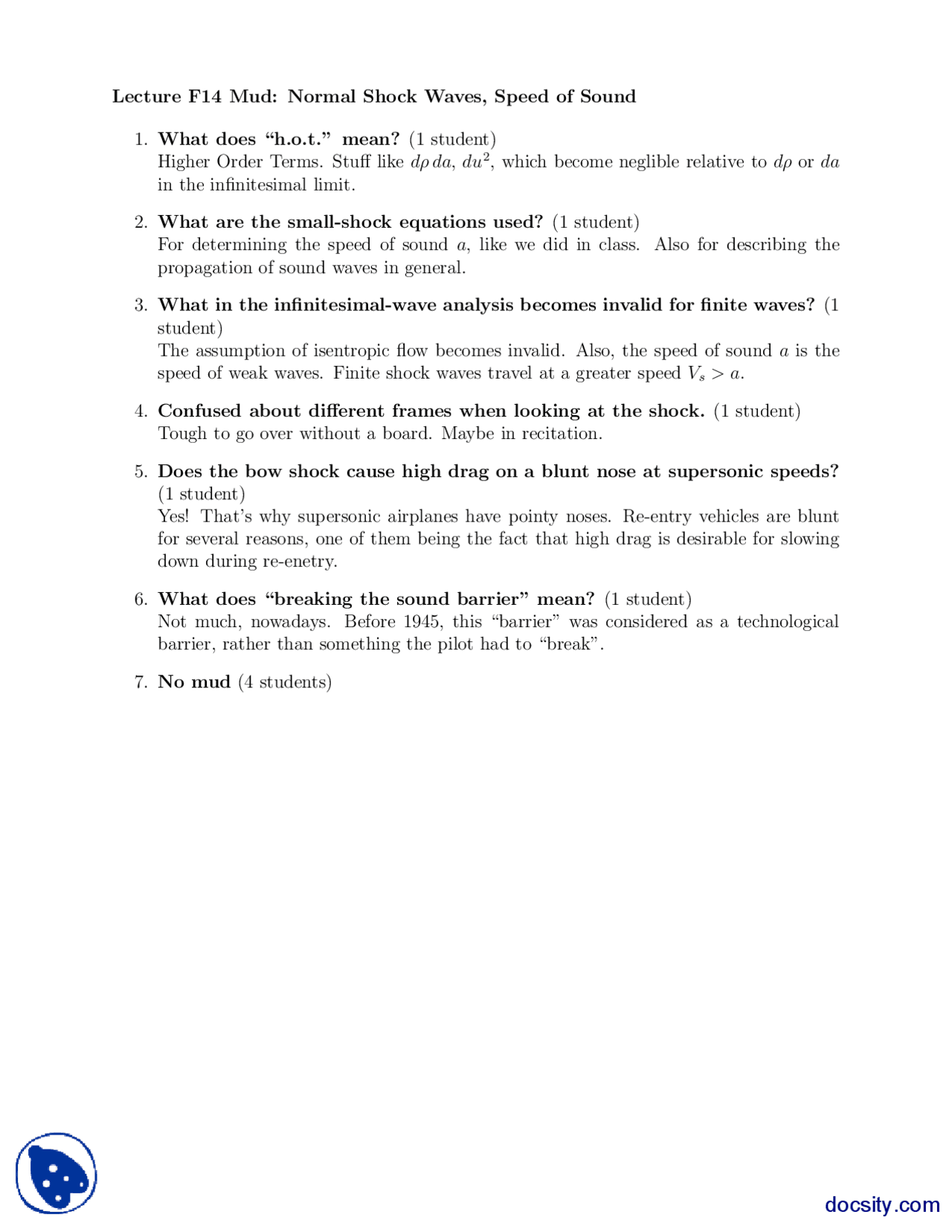 Normal Shock Waves, Speed of Sound-Aerodynamics and Fluid Mechanics ...