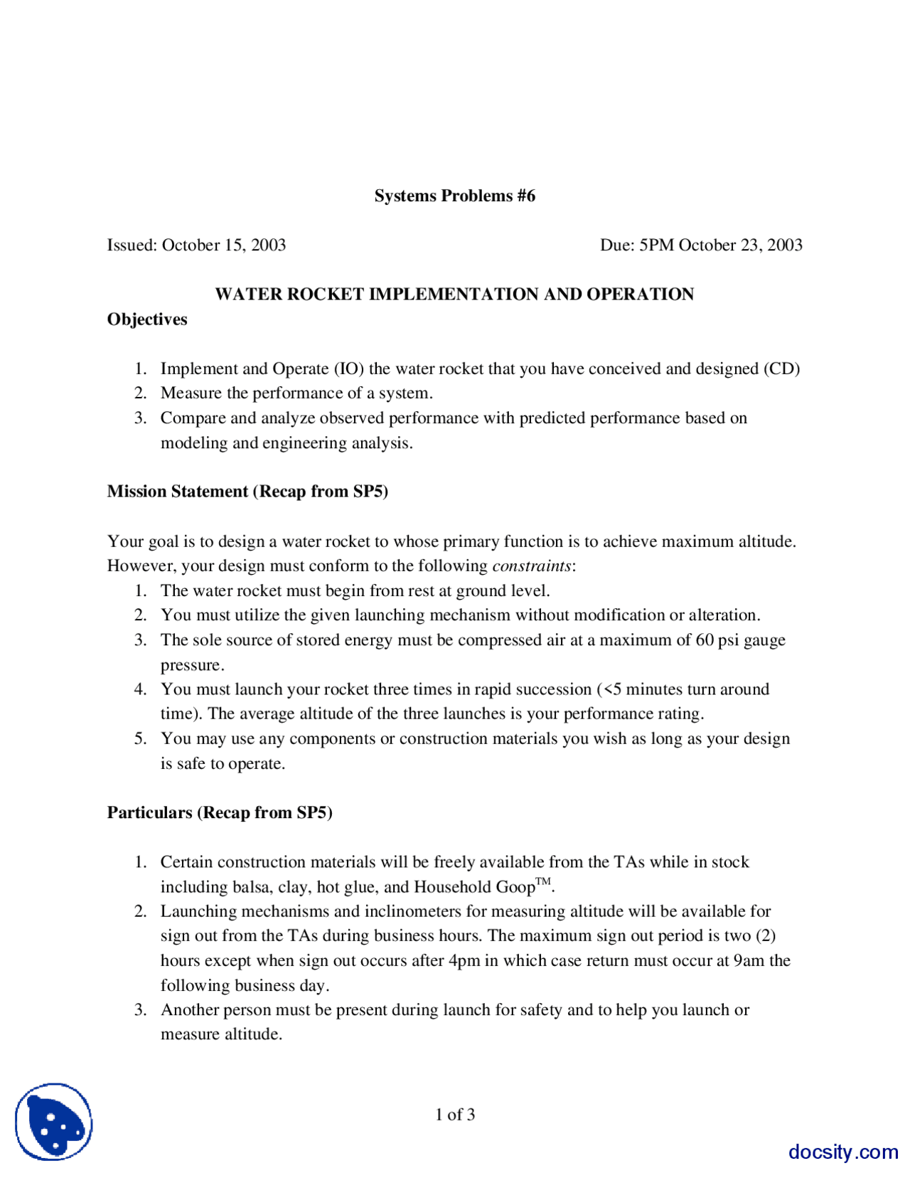 Water Rocket Implementation And Operation Design Analysis And