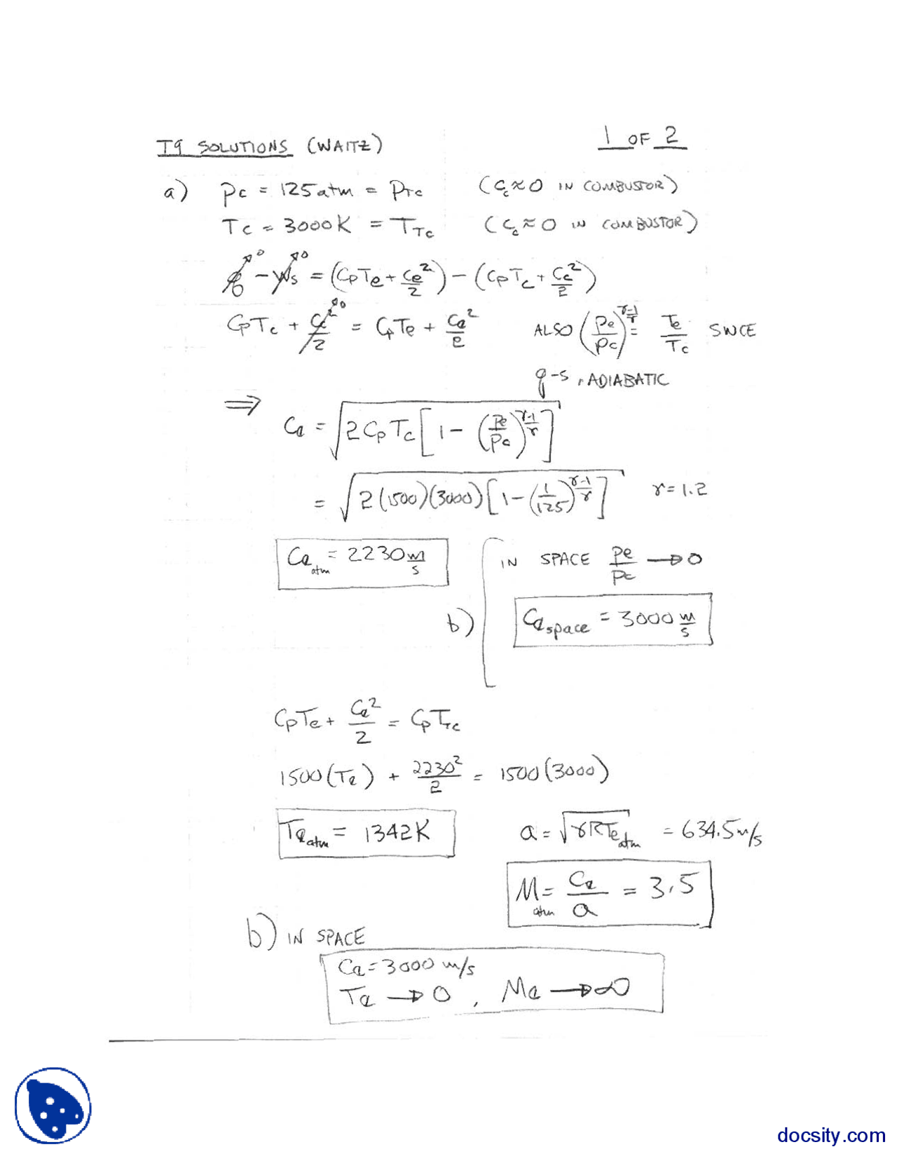 Waitz Problem Part 1 Thermodynamic Propulsion Assignment Solution Docsity
