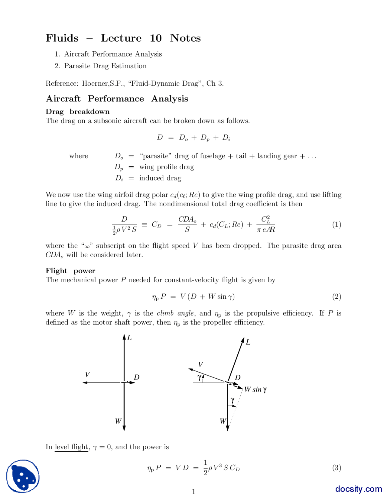 Aircraft Performance Analysis-Fluid Mechanics-Lecture Notes - Docsity