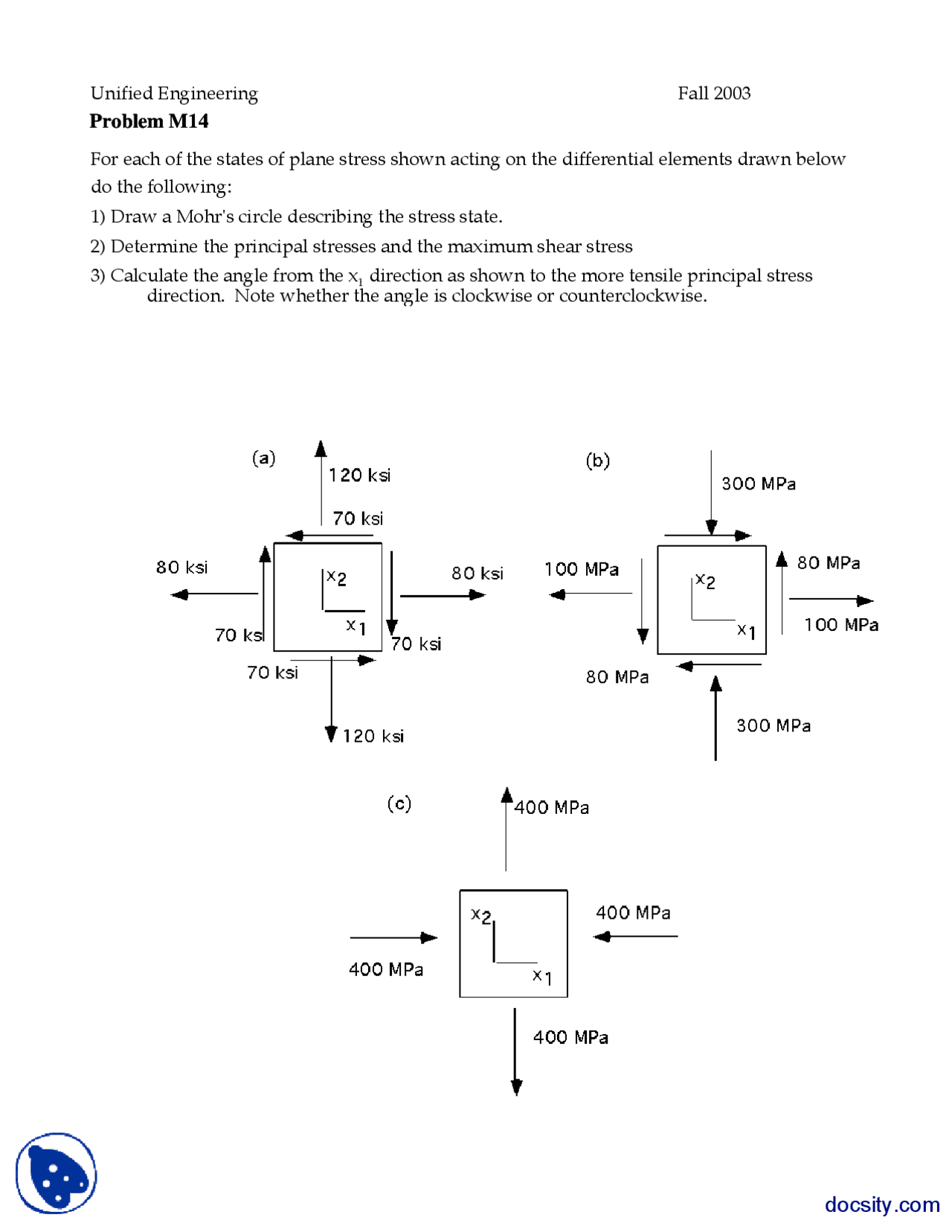 Mohrs Circle And Sheer Stress Basic Unified Engineering Assignment