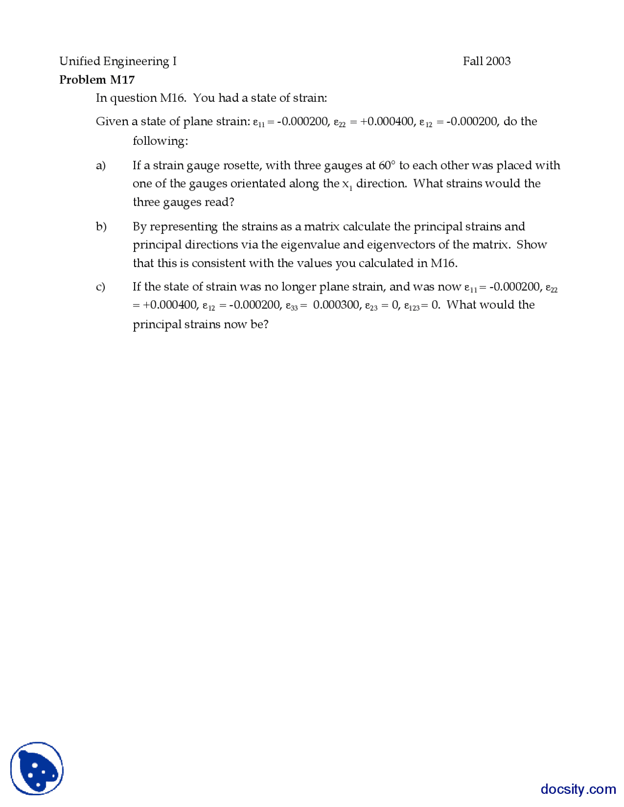 Strains Basic Unified Engineering Assignment Docsity