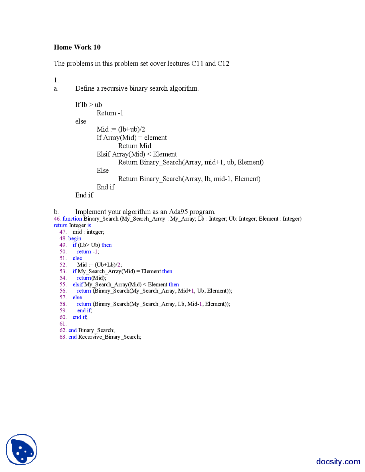 Binary Search Algorithm Basic Unified Engineering Assignment Solution Docsity