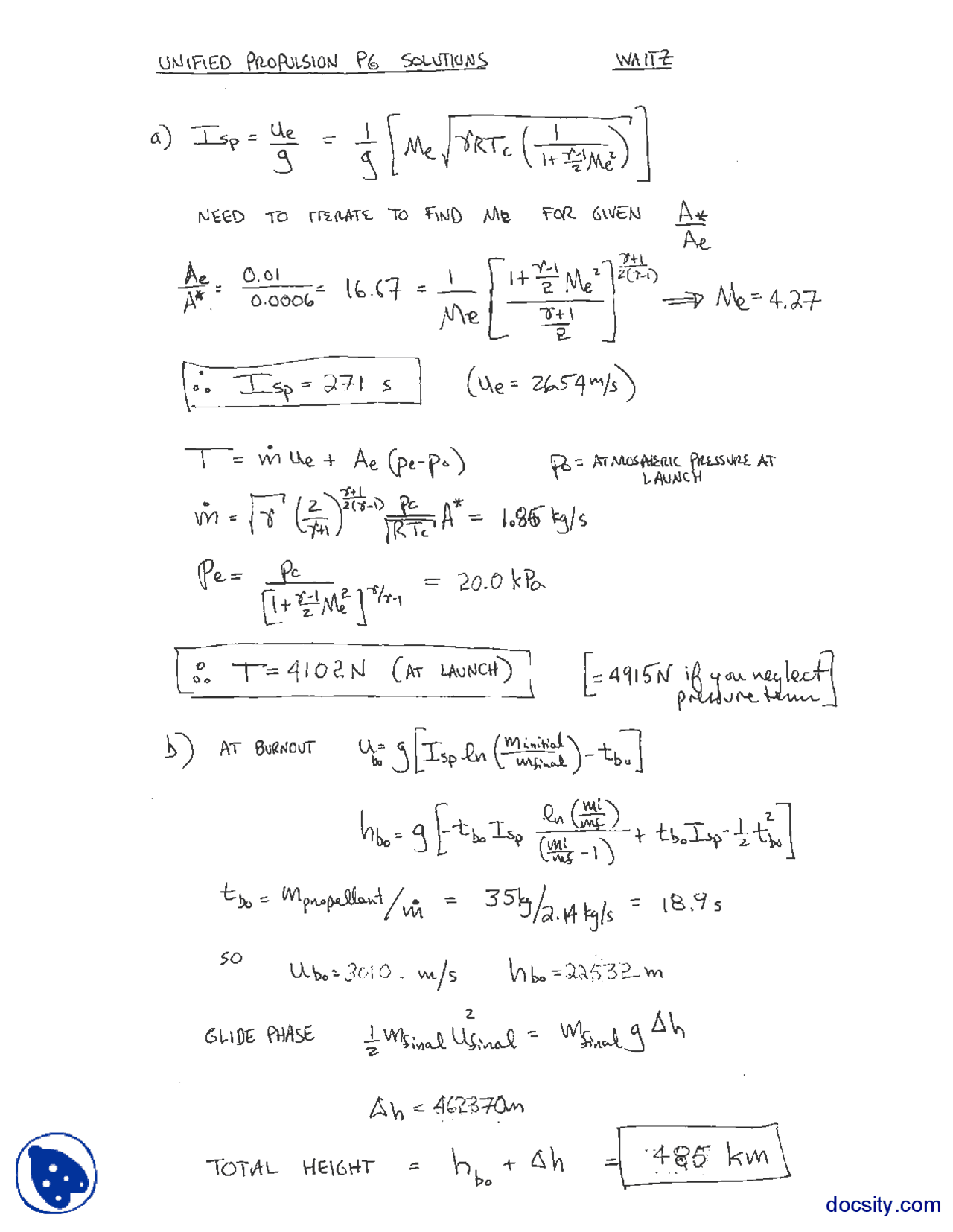 Unified Propulsion Problems Part 11 Thermodynamic Propulsion Assignment