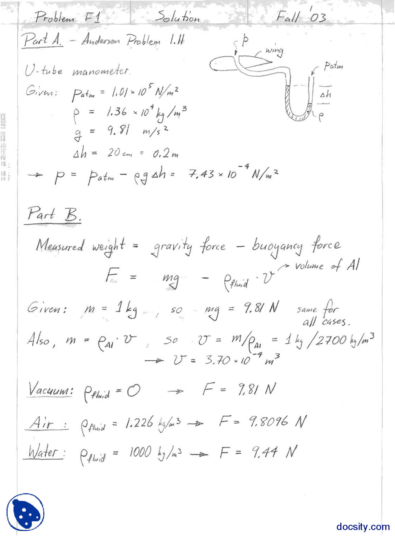Fluids Problem Part 5 Unified Engineering Assignment Solution Docsity