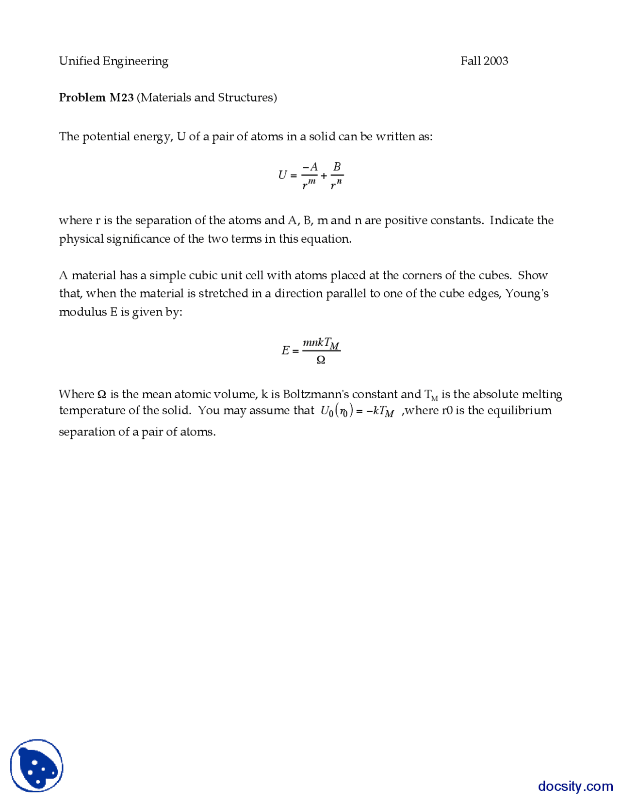 Stresses And Strains Part 5 Unified Engineering Assignment Docsity