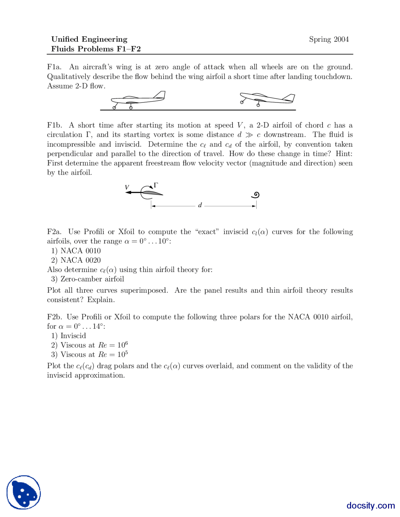 Fluids Problems Part 1 Advanced Unified Engineering Assignment Docsity