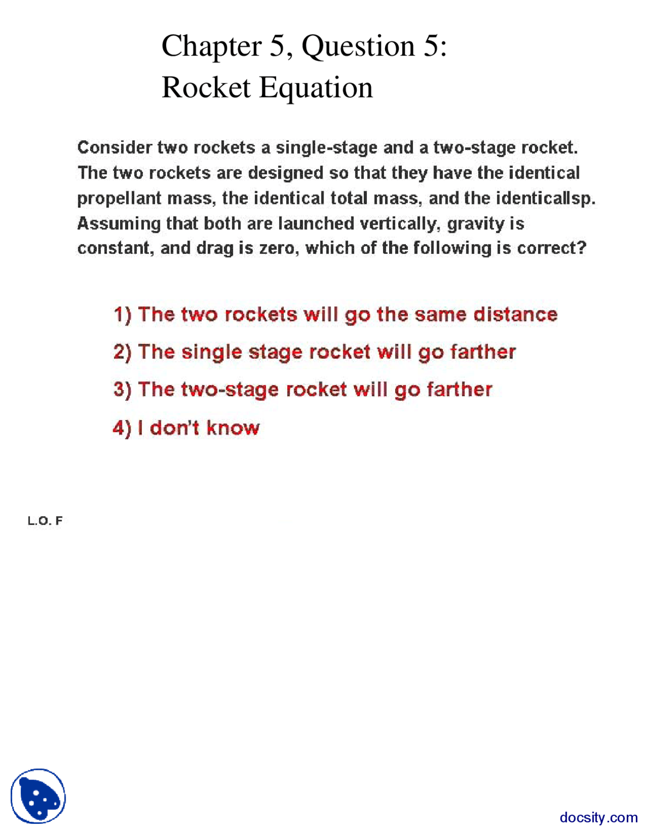 Rocket Equation-Thermodynamic Propulsion-Quiz - Docsity