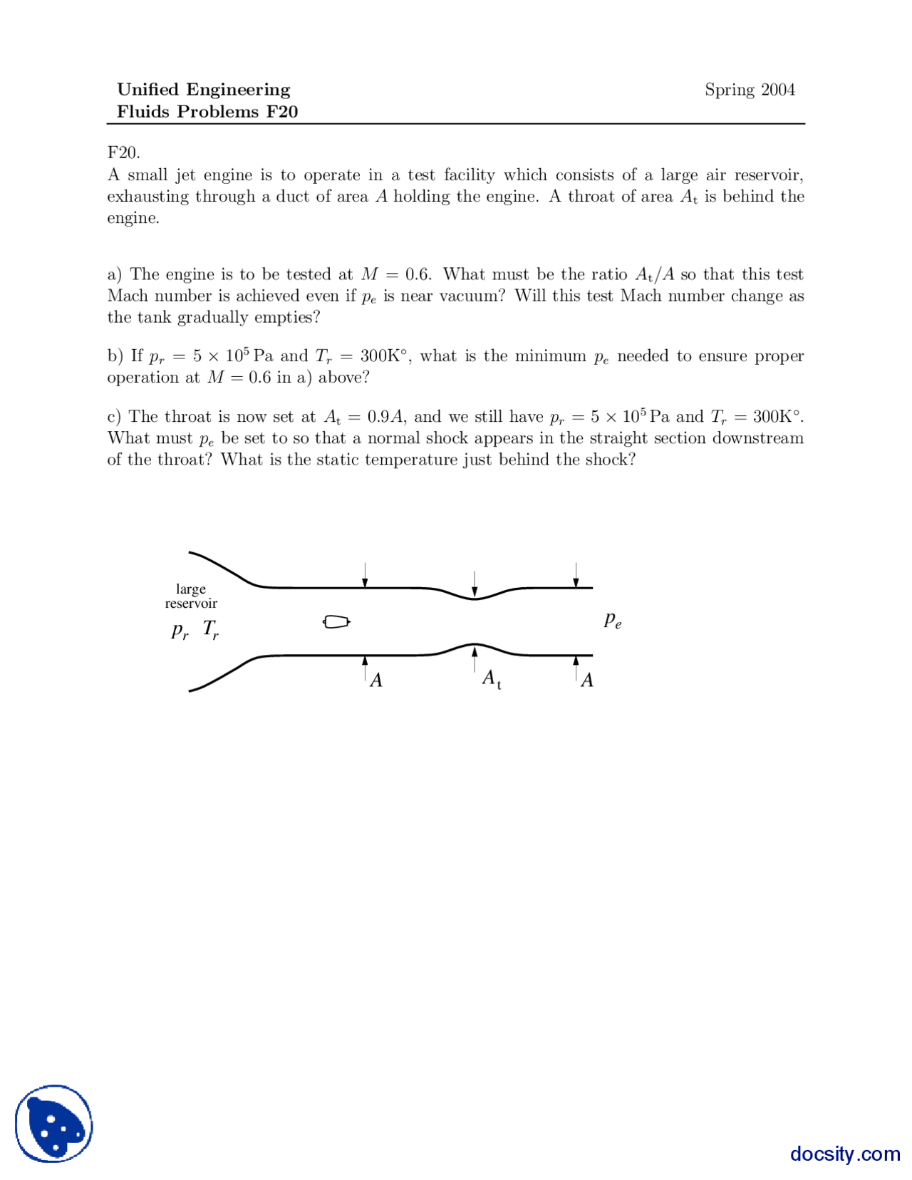 Fluids Problems Part 8 Unified Engineering Assignment Docsity