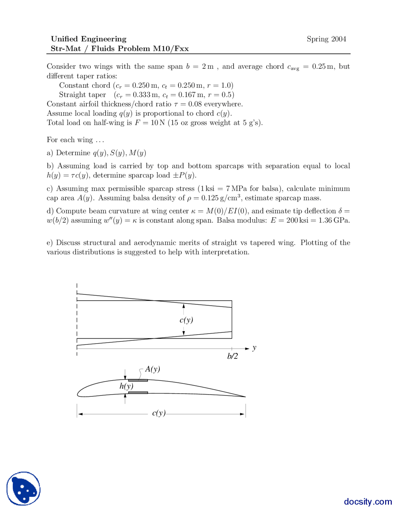 Fluids Problem Part 1 Advanced Unified Engineering Assignment Docsity