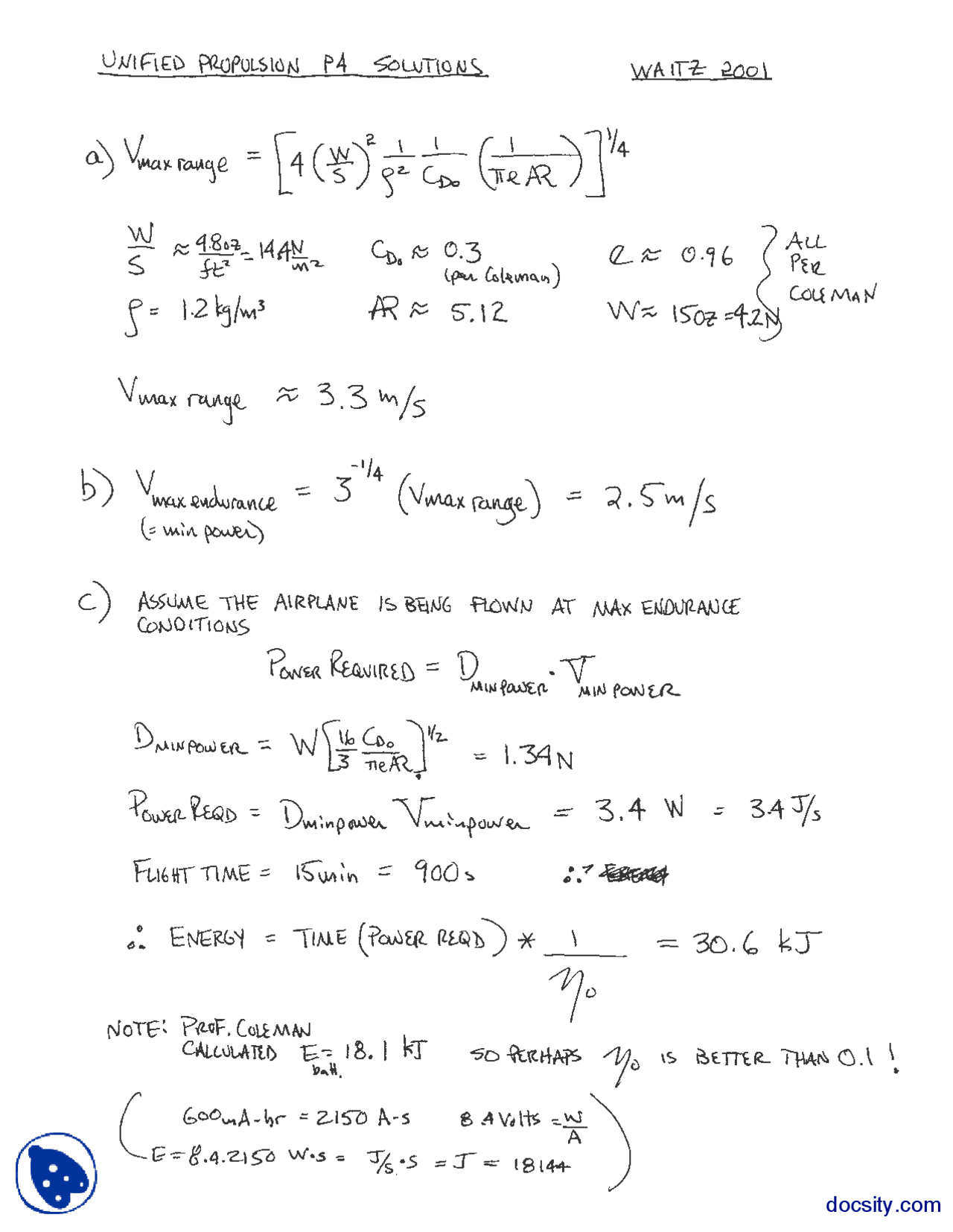 Unified Propulsion Problems Part 7 Thermodynamic Propulsion Assignment