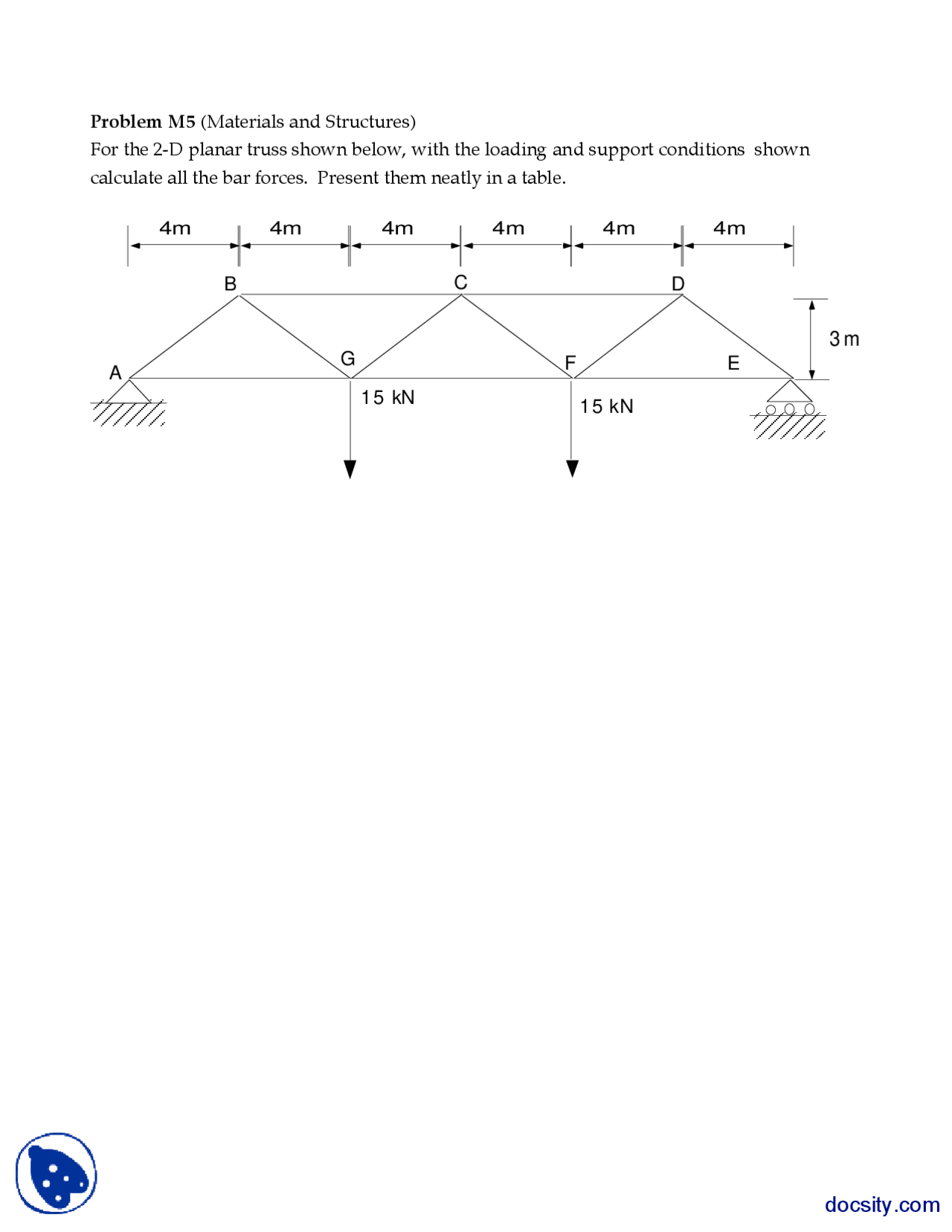 2 D Planar Trusses Part 2 Advanced Unified Engineering Assignment Docsity