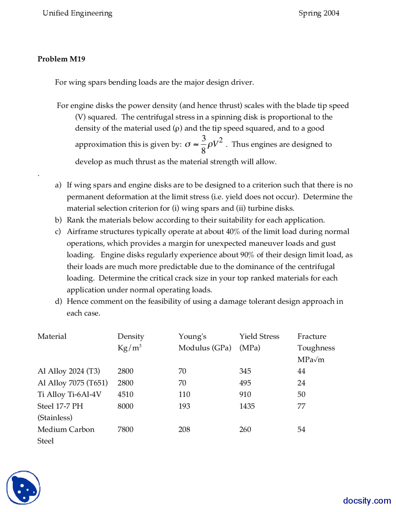 Wing Spars Bending Loads Unified Engineering Assignment Docsity