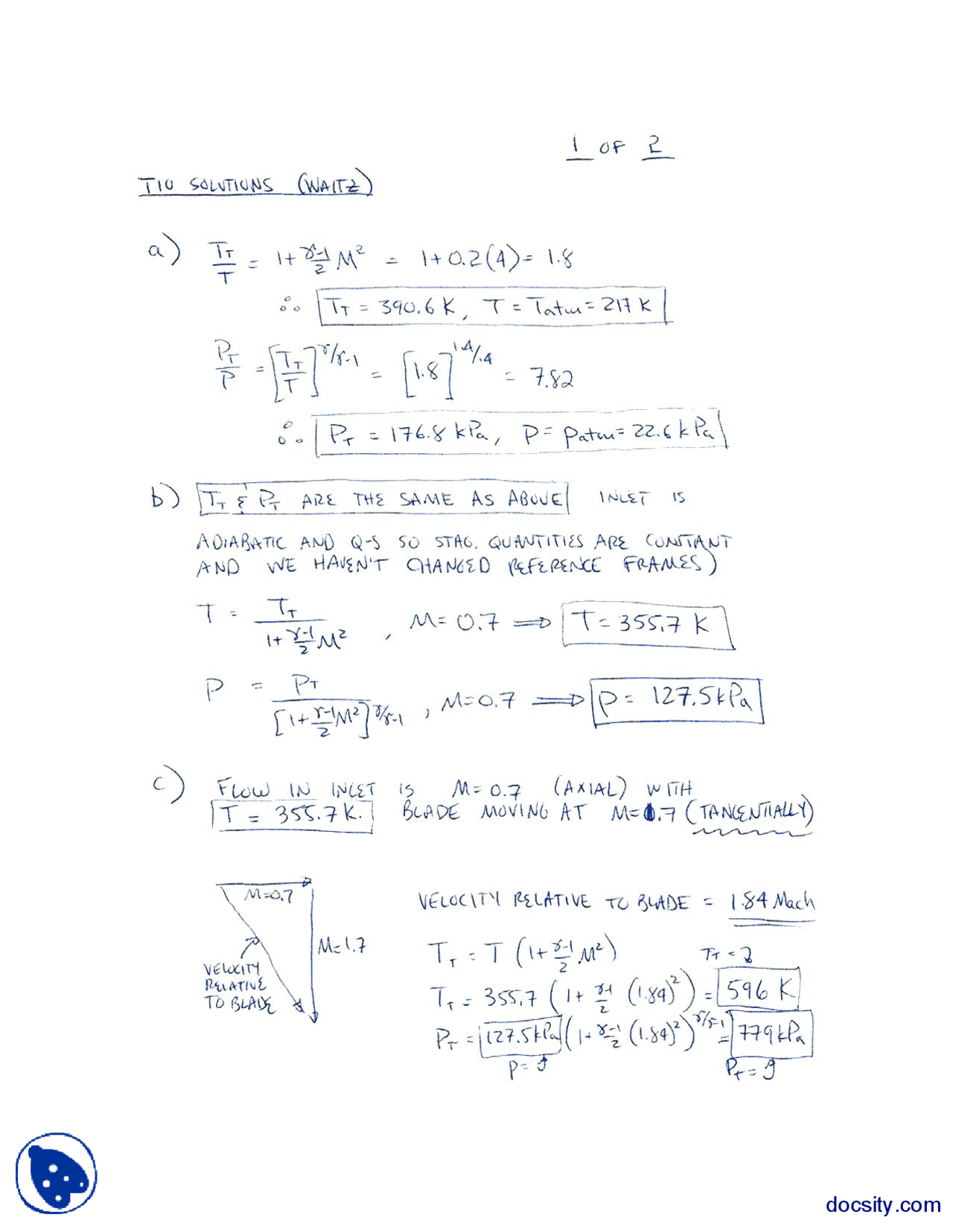 Waitz Problem Part 2 Thermodynamic Propulsion Assignment Solution Docsity