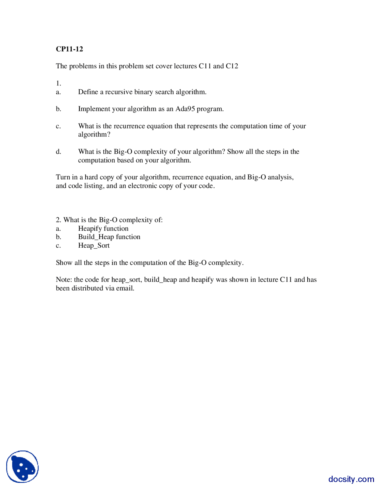 Recursive Binary Search Algorithm Unified Engineering Assignment Docsity
