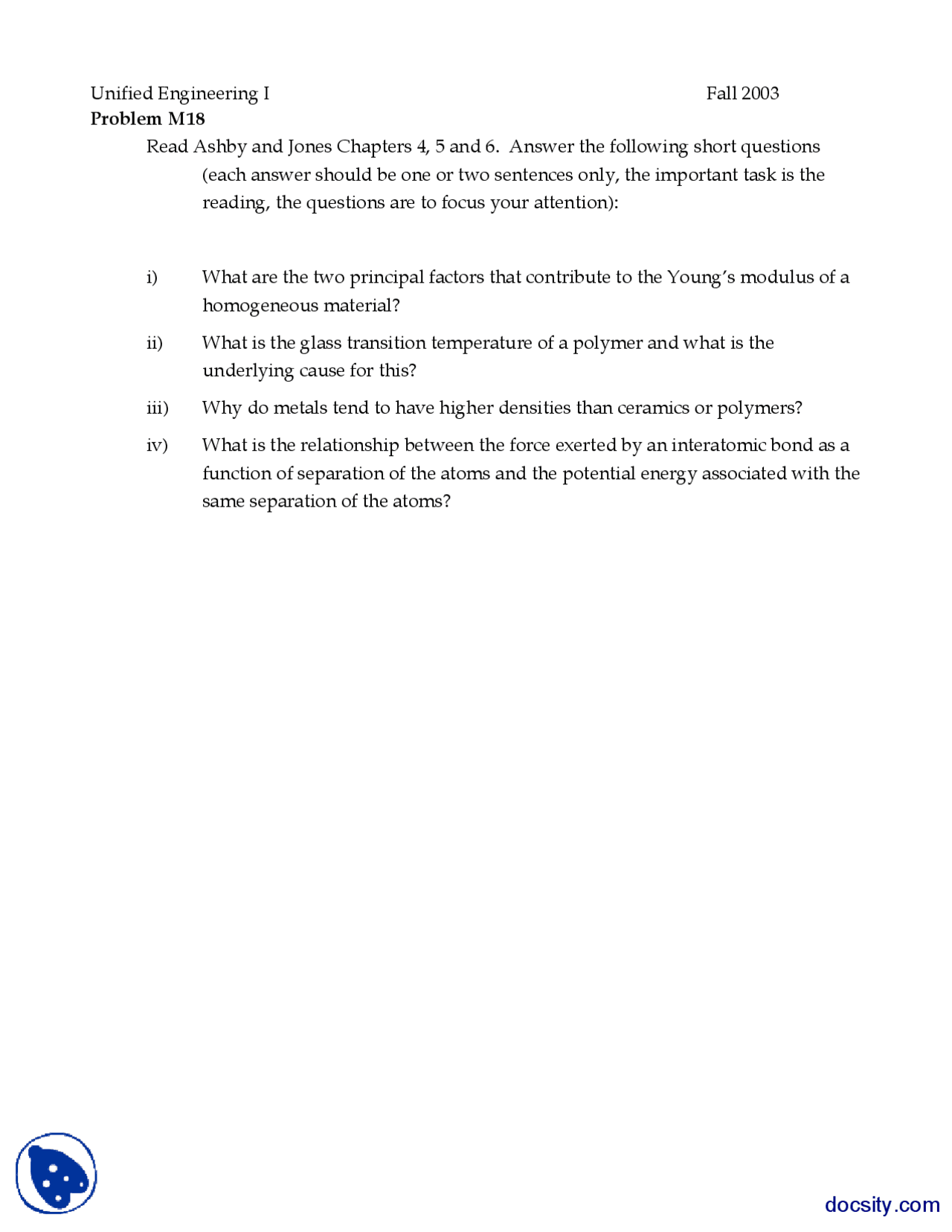 Youngs Modulus Of A Homogenous Material Unified Engineering Assignment