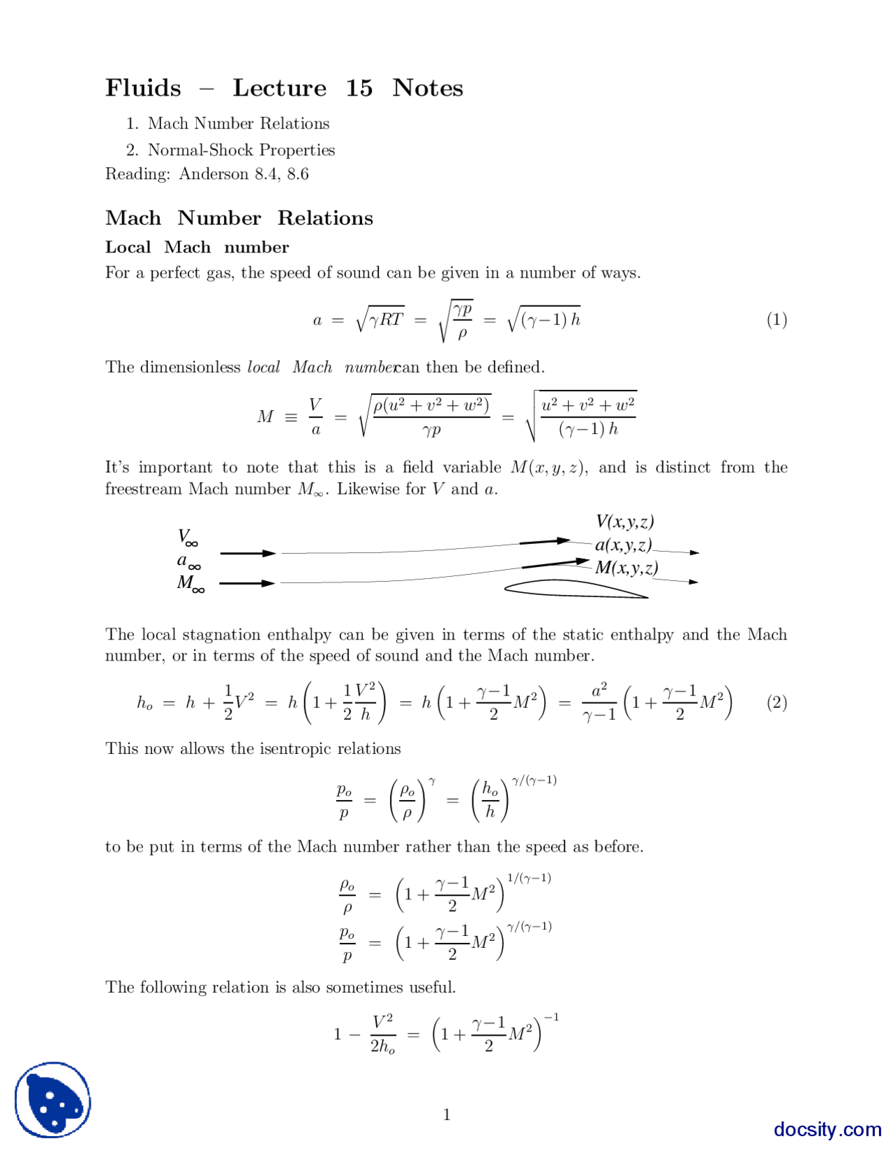 Mach Number Relations-Aerodynamics and Fluid Mechanics-Lecture Notes ...