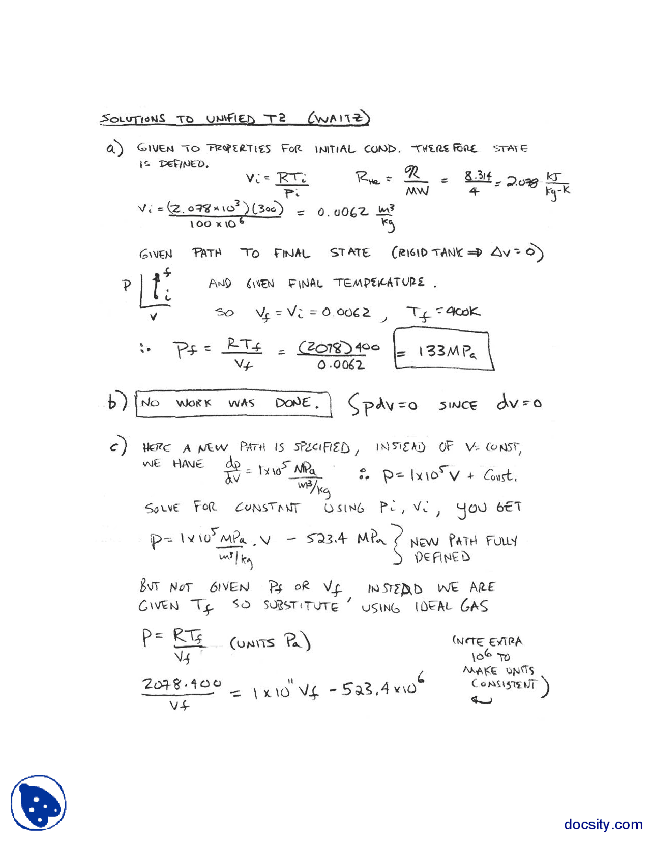 State Problem Part 1 Thermo Propulsion Assignment Solution Docsity