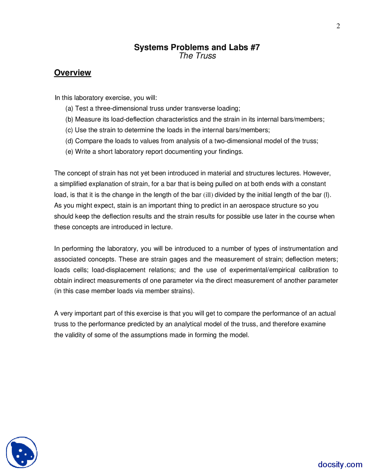 The Truss Design Analysis And Aeronautical Engineering Lab Handout