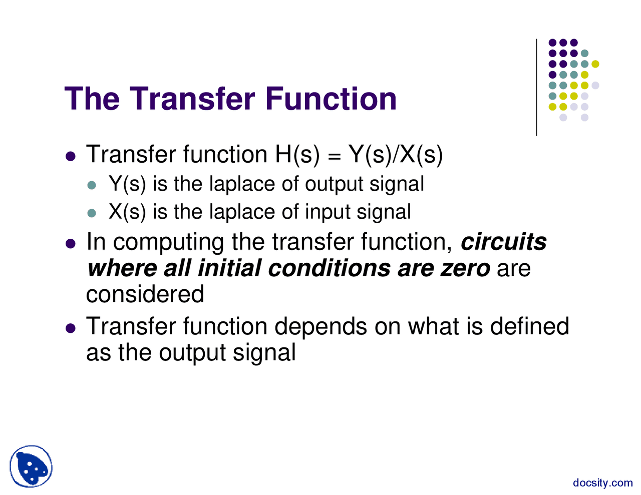 The Transfer Function-Advanced Circuit Analysis-Lecture Slides - Docsity