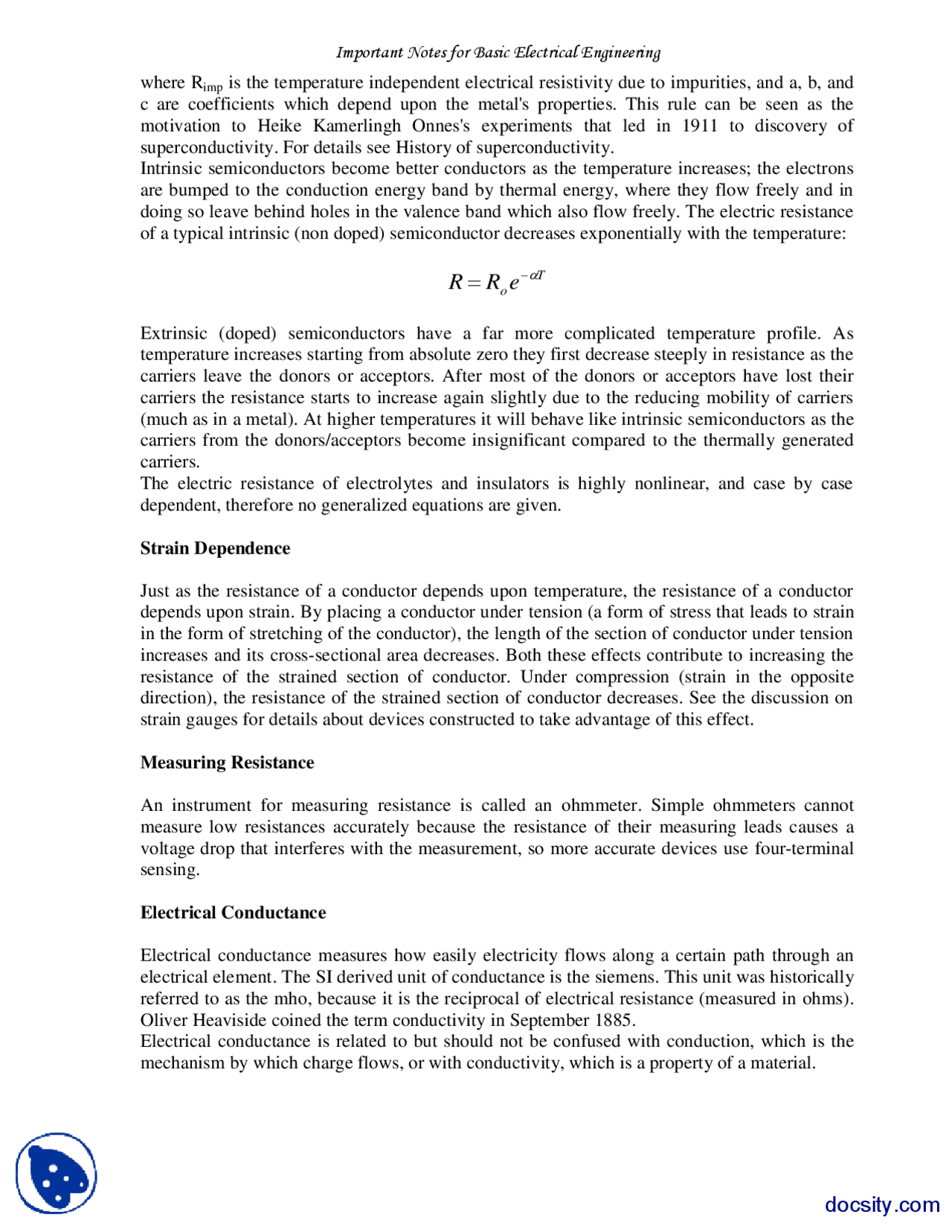 Devices And Conductances Power Electronics Handout Docsity